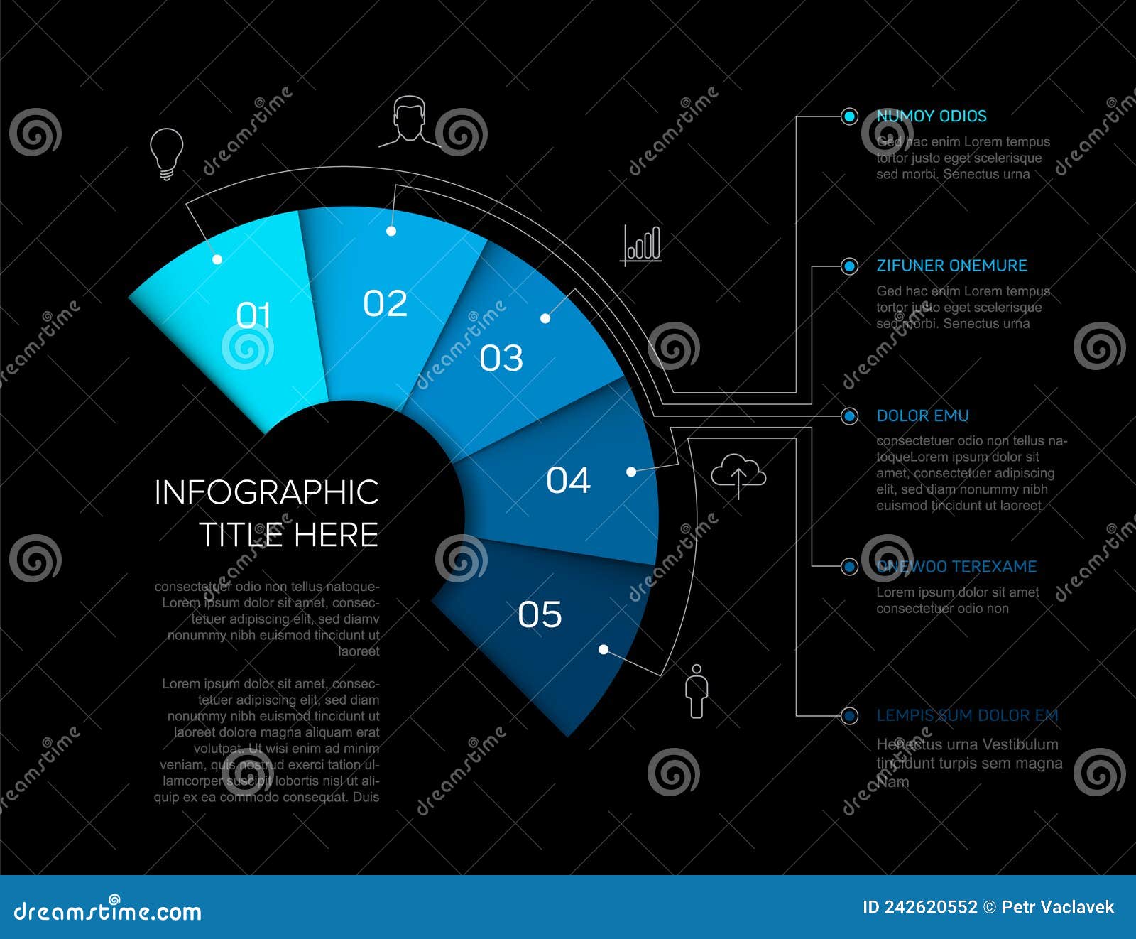 Multipurpose Dark Venn Diagram Schema Template With Five Elements ...
