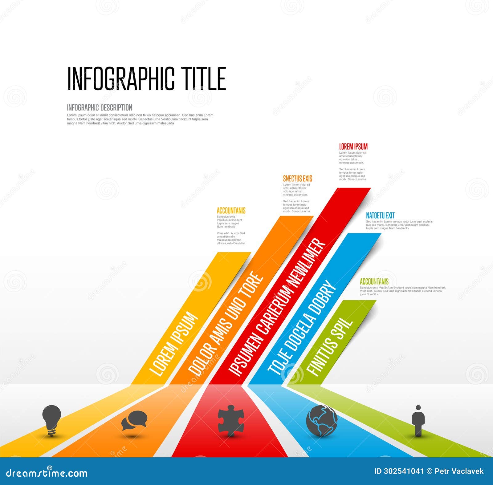 Vector Multipurpose Infographic Template with Five Diagonal Stripes ...