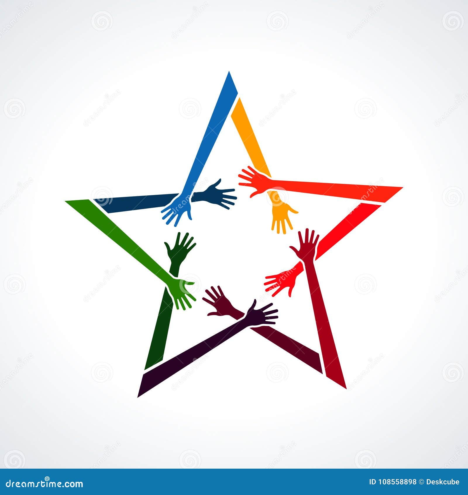 Vector Multiracial Human Hands in a Star Stock Vector - Illustration of ...