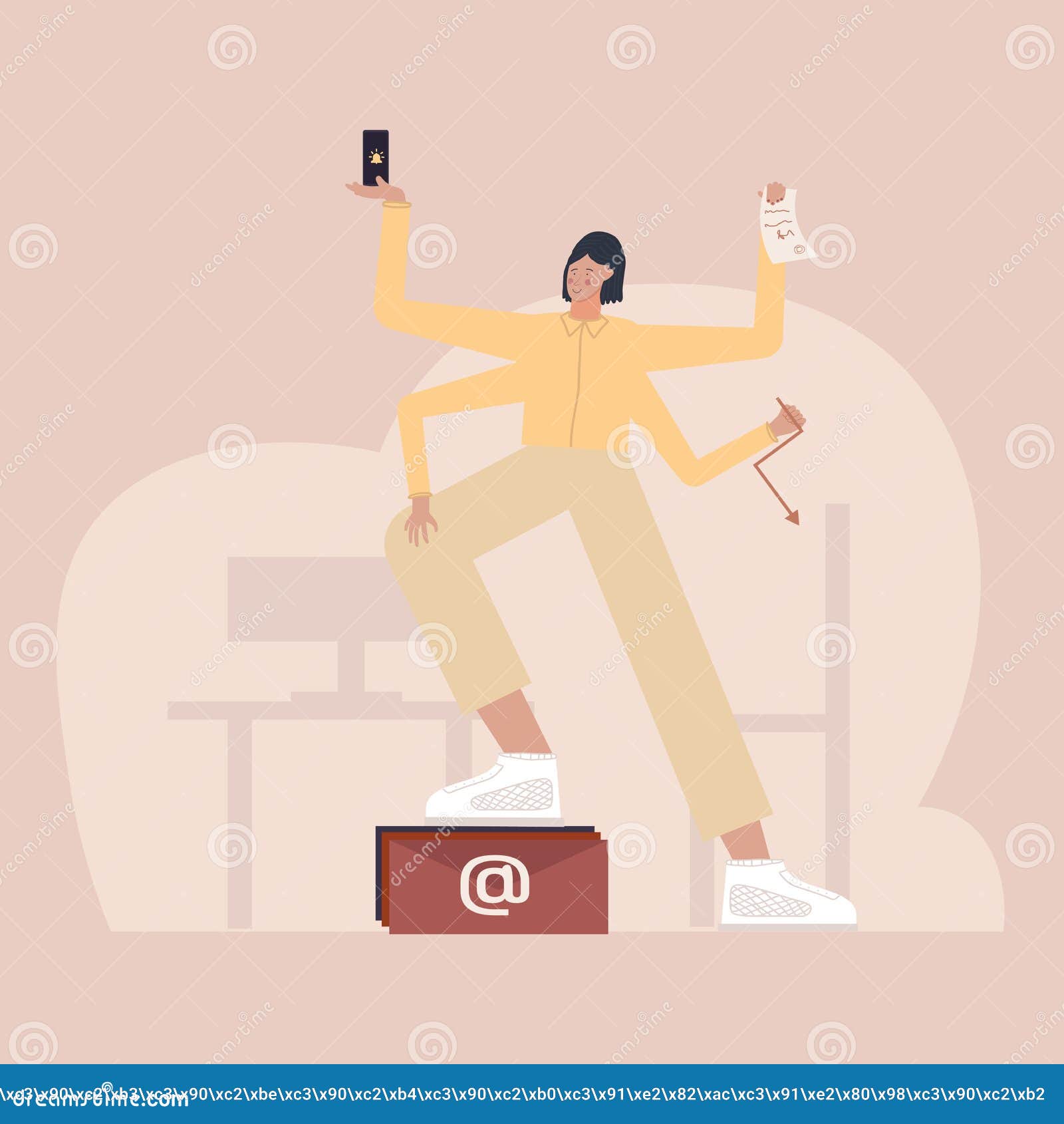 Vector of a Multitasking Business Woman with Many Hands Performing ...