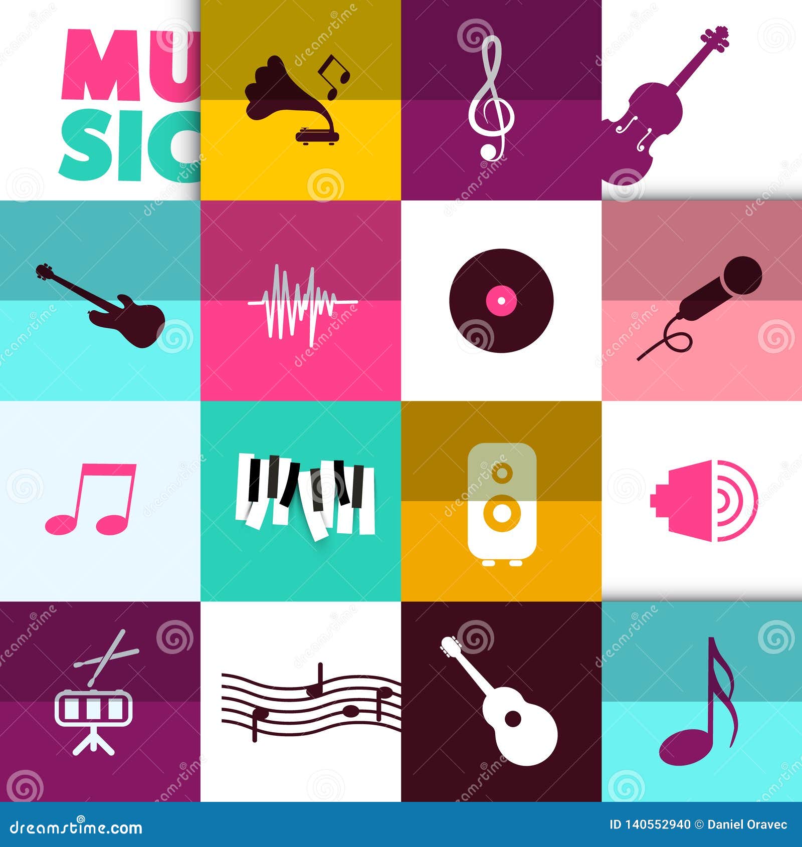 Vector Music Background with Icons Set Stock Vector - Illustration of ...