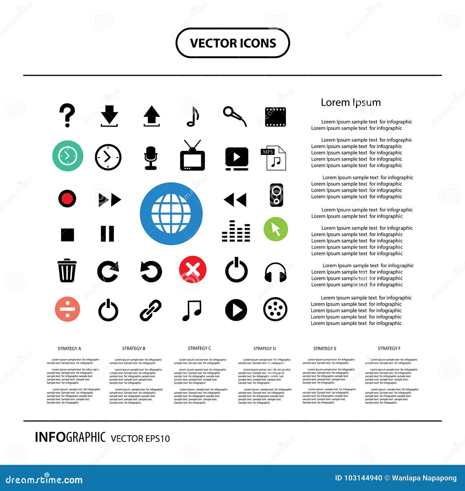 Music button icon set stock vector. Illustration of text - 103144940