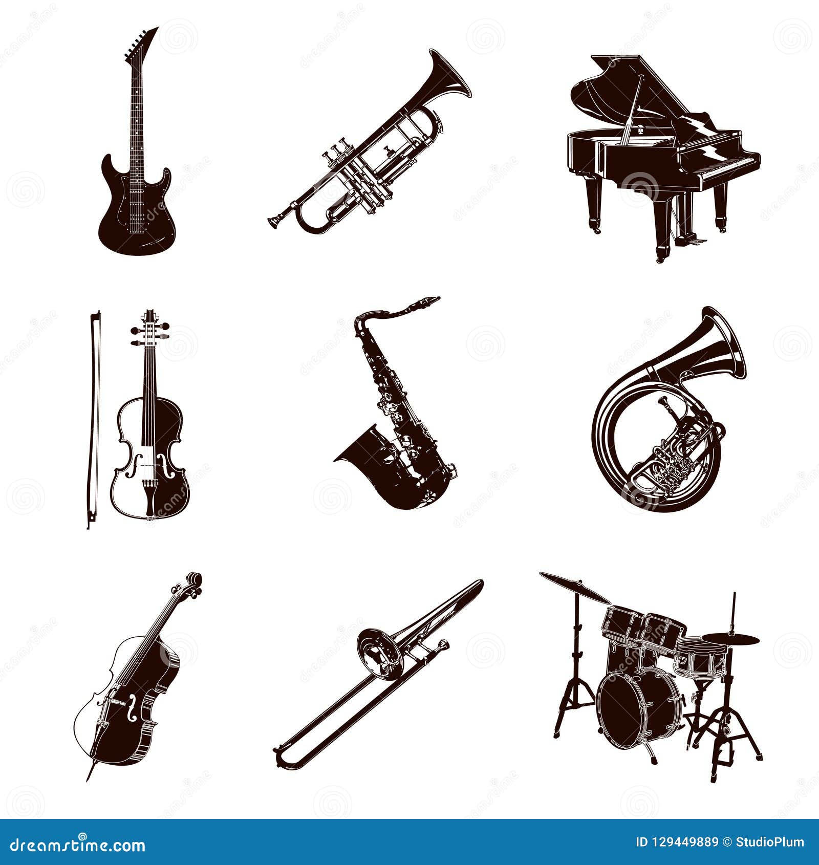 Vector Music Instruments stock vector. Illustration of guitar - 129449889