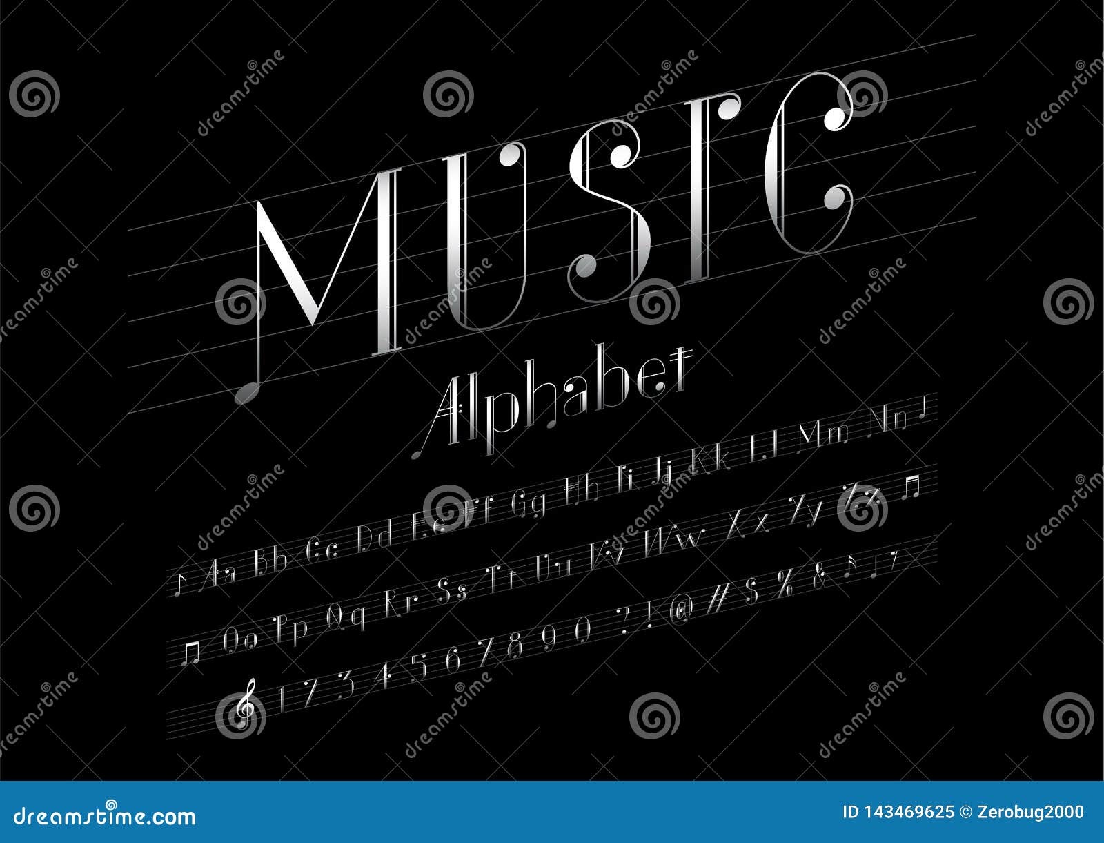 Music font stock vector. Illustration of sign, metallic - 143469625