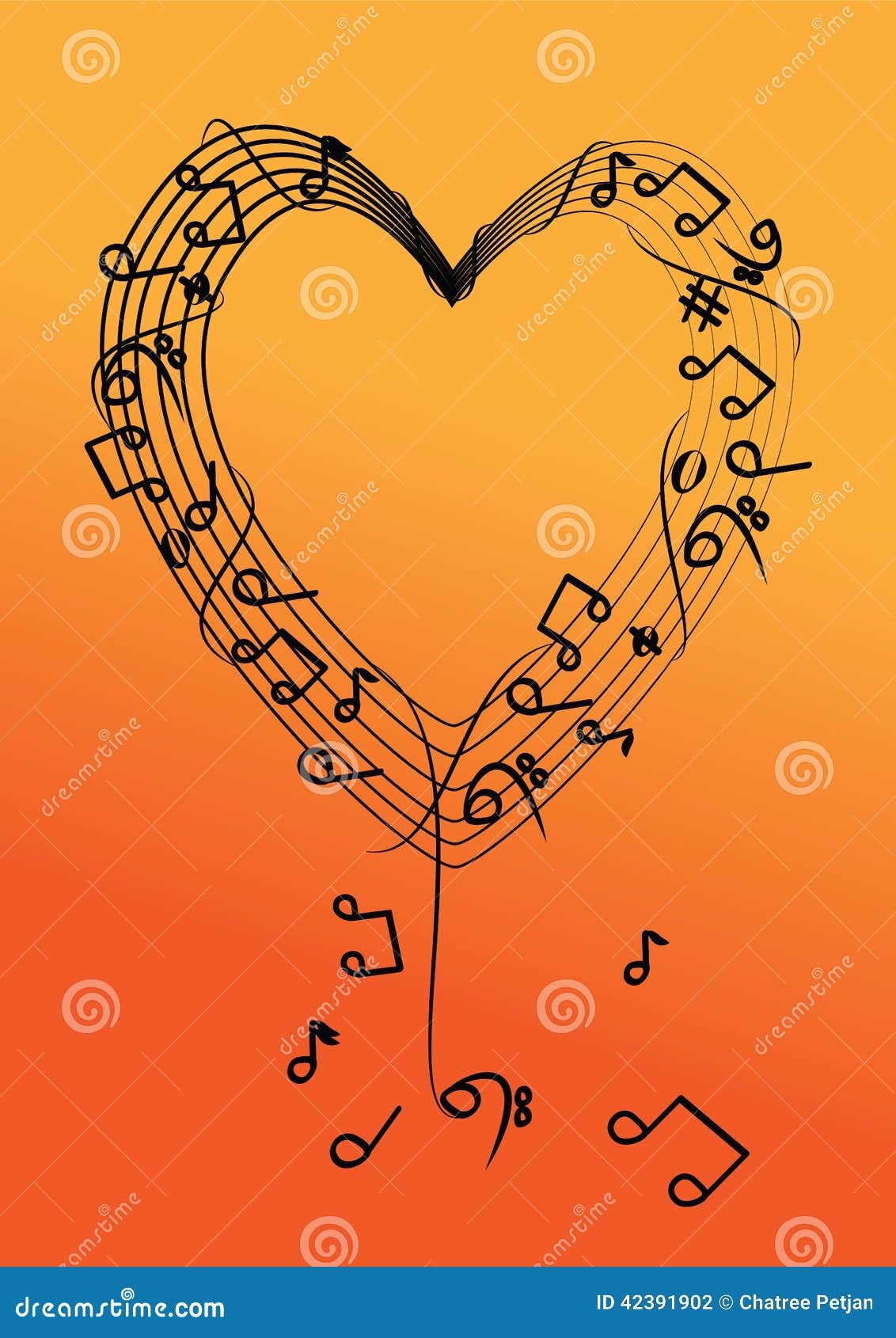 Vector music note on heart stock vector. Illustration of classical ...