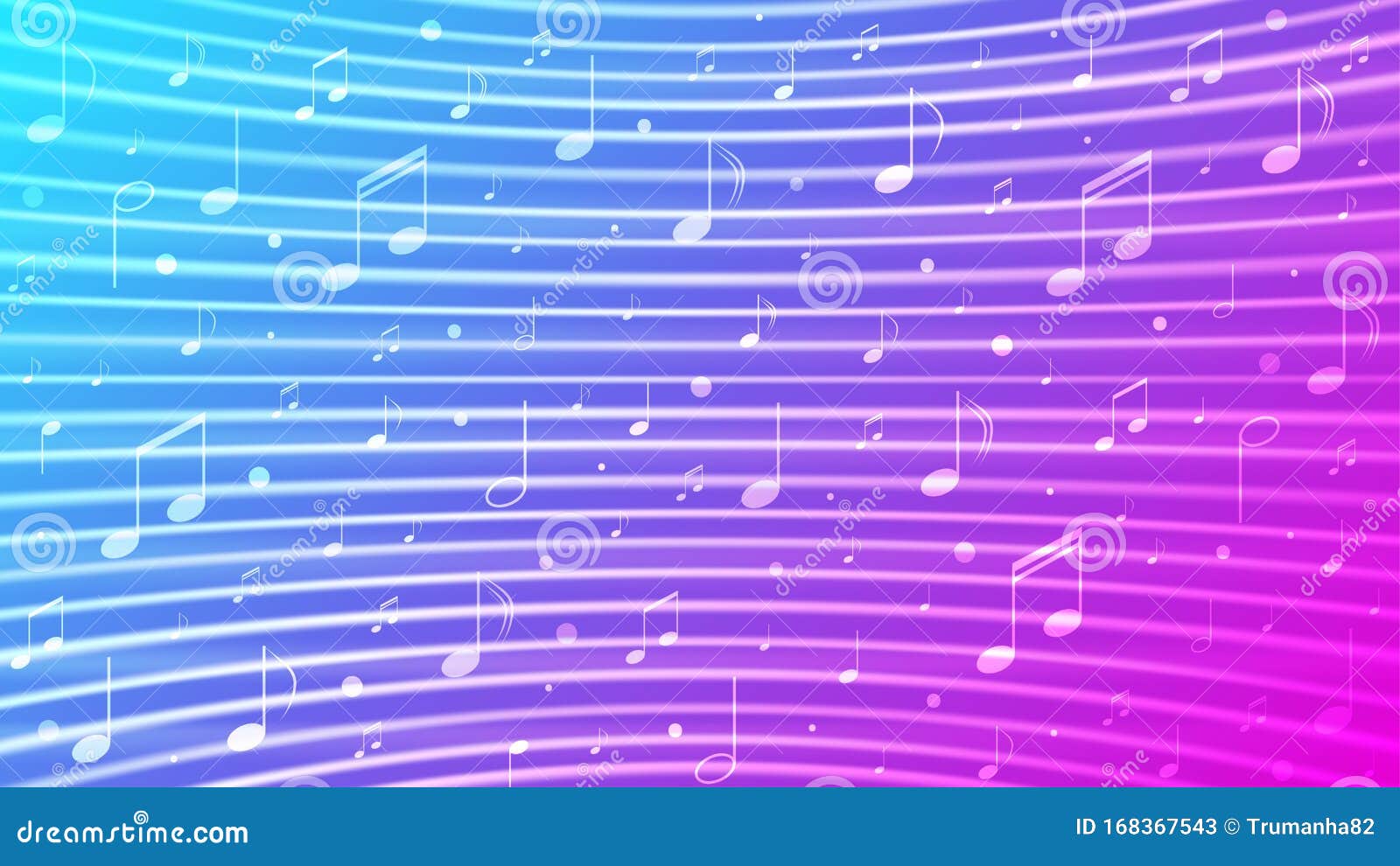 Vector Music Notes in Blue and Pink Gradient Background with Shining ...