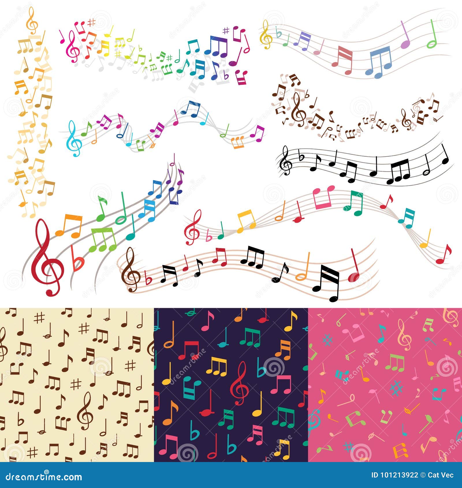 Vector Music Notes, Pen Drawn Illustration, Musical Staff And Different ...