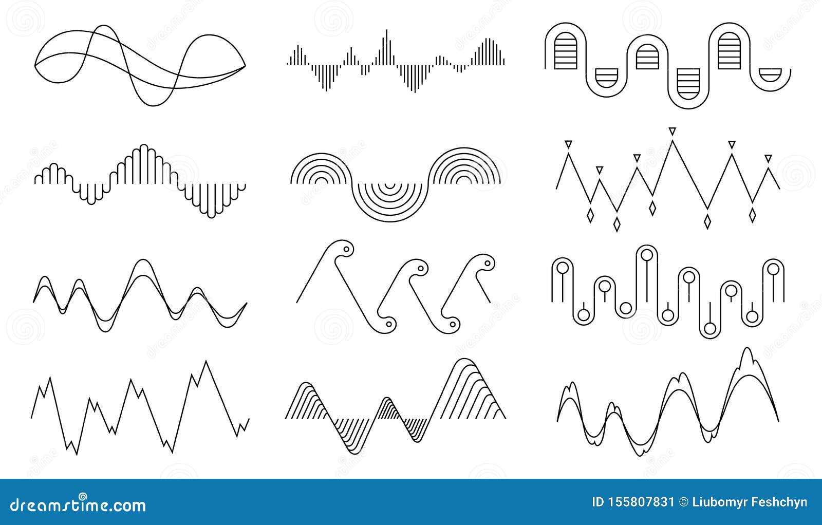 Vector Music Sound Waves Set. Audio Digital Equalizer Technology ...