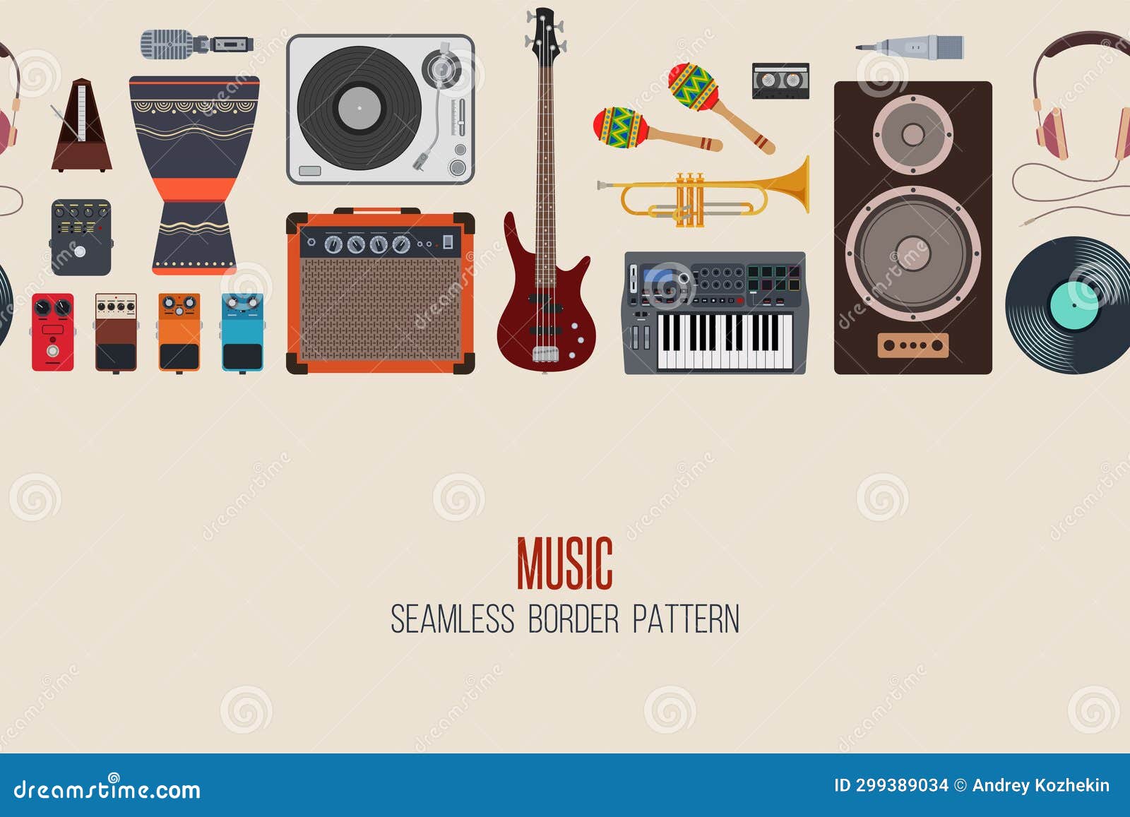 Vector Musical Instruments Horizontal Seamless Border Pattern Stock ...