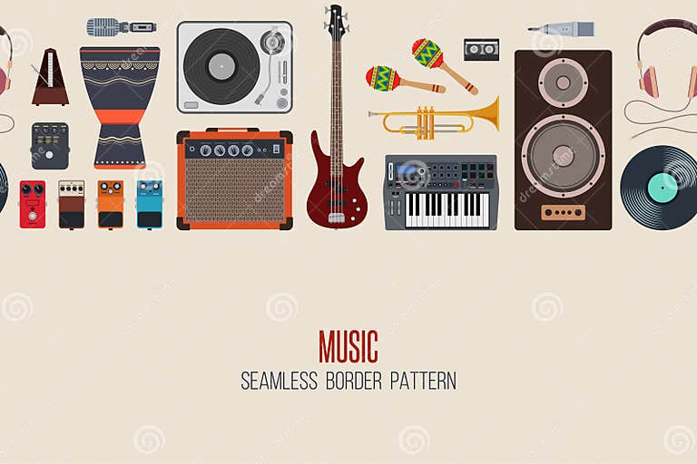 Vector Musical Instruments Horizontal Seamless Border Pattern Stock ...