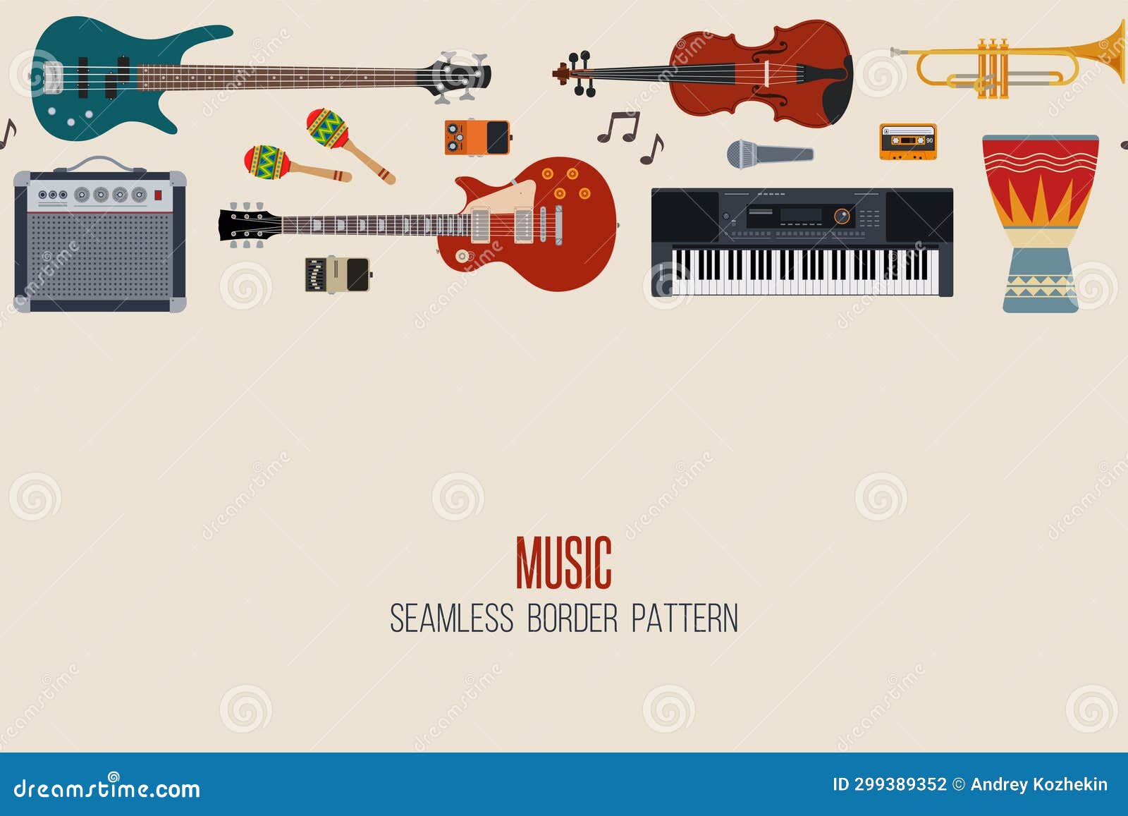 Vector Musical Instruments Horizontal Seamless Border Pattern Stock ...