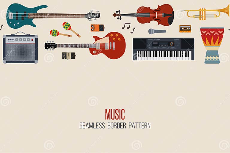 Vector Musical Instruments Horizontal Seamless Border Pattern Stock ...