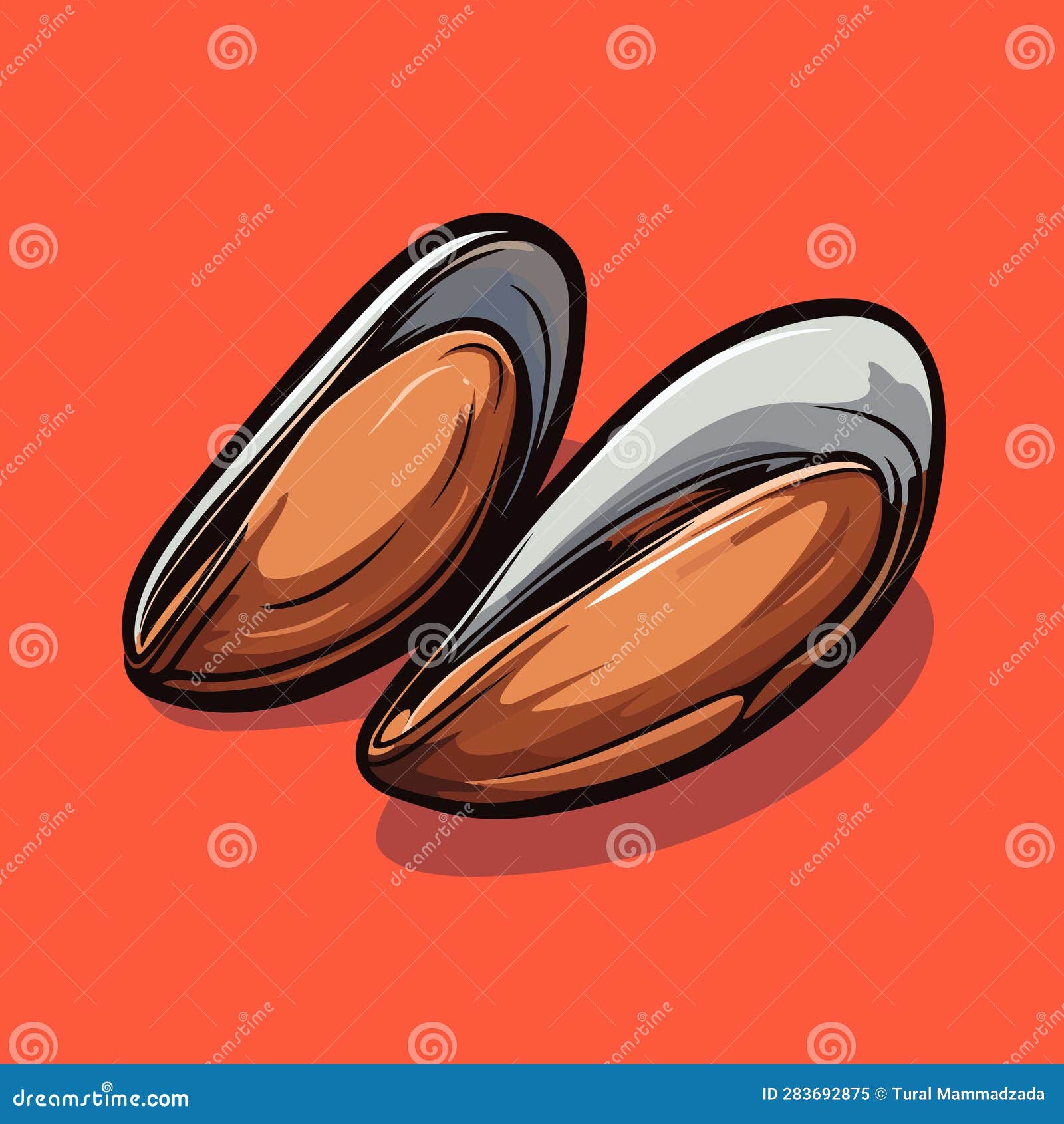Vector of Mussels on Red Surface - Vector Icon Illustration Stock ...