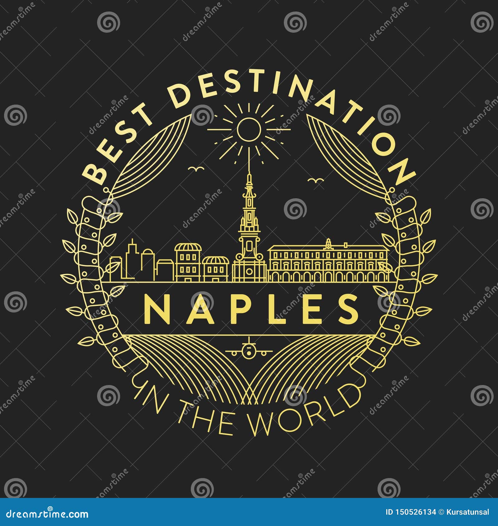 Vector Naples City Badge, Linear Style Stock Illustration ...