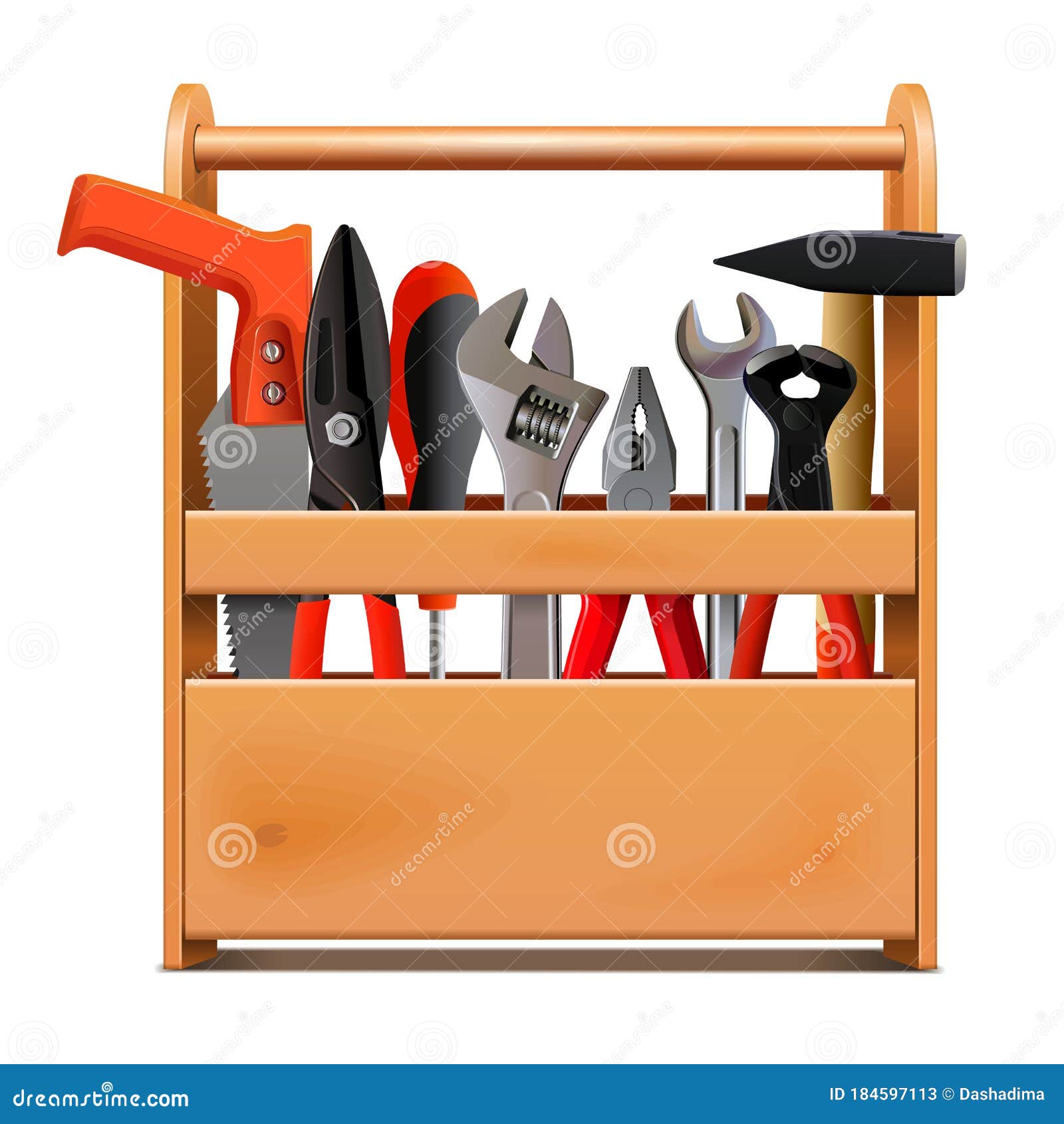 Wooden Toolbox Cartoon Character With Various Types Of Business ...