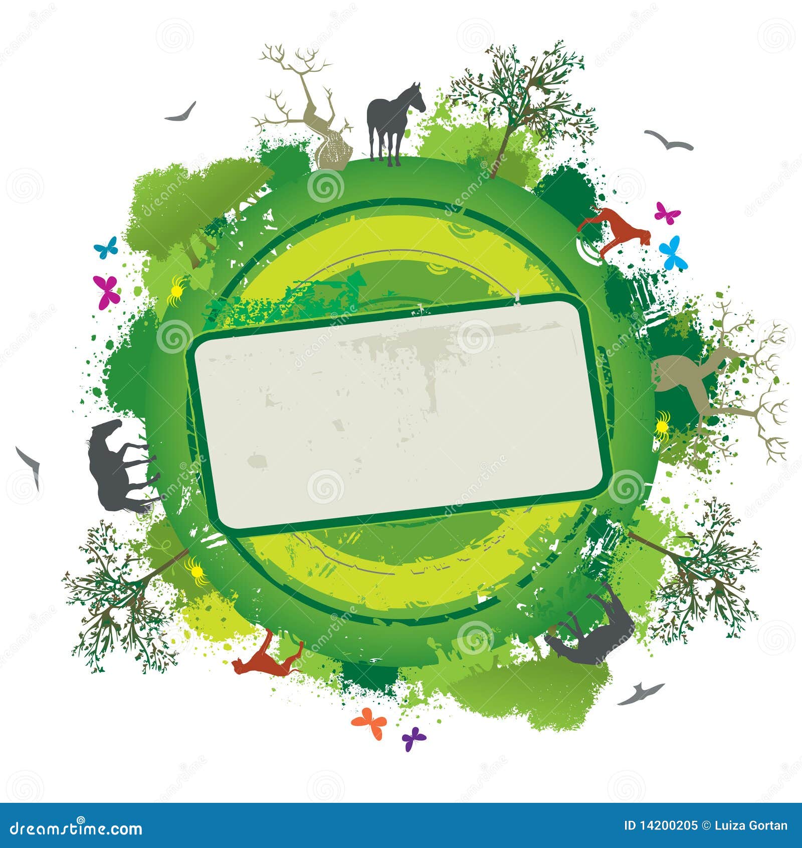 Vector Nature Grunge Banner with Trees and Animals Stock Vector ...