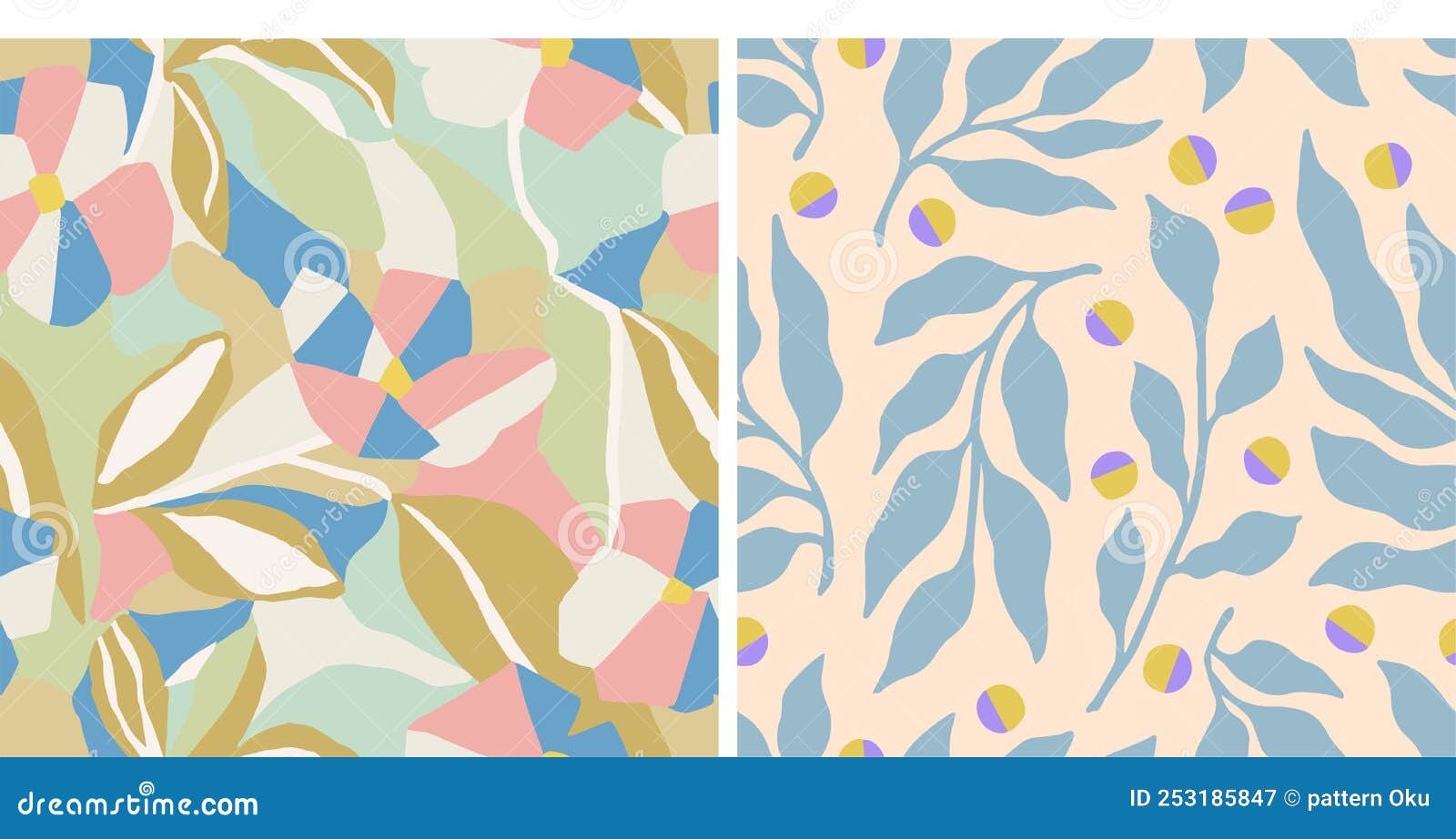 Vector Nature Theme 2 Seamless Repeat Pattern Set Stock Vector ...