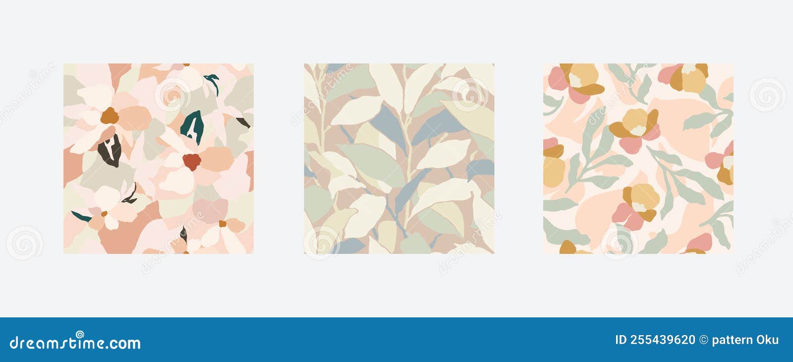 Vector Nature Themed 3 Seamless Pattern Set Stock Vector - Illustration ...