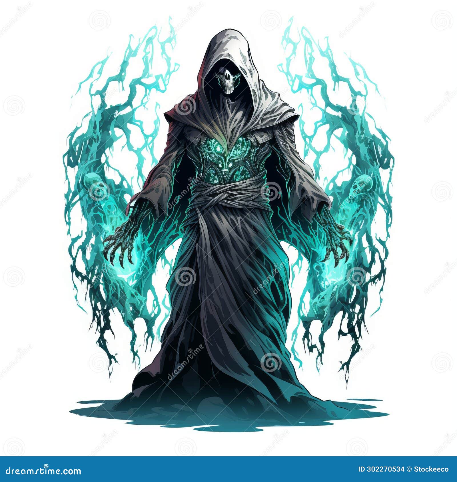 Vector Necromancer Digital Illustration with Drow Skeleton in Turquoise ...