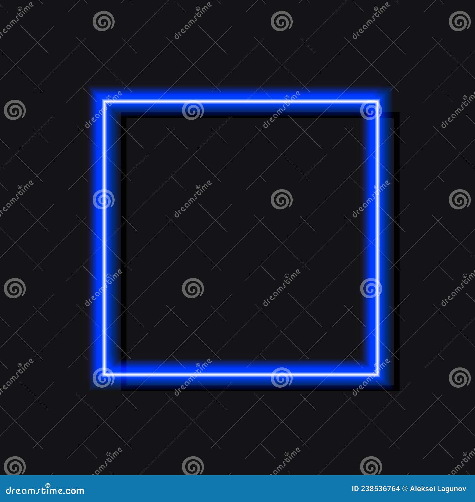 Vector Neon Blue Square Blank Frame Isolated on Black Background ...