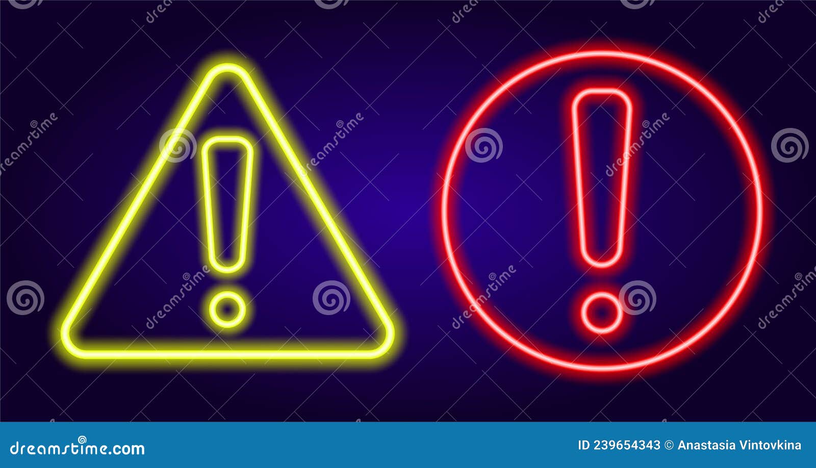 Neon Exclamation Mark In Triangle And Circle. A Set Of Attention Signs ...