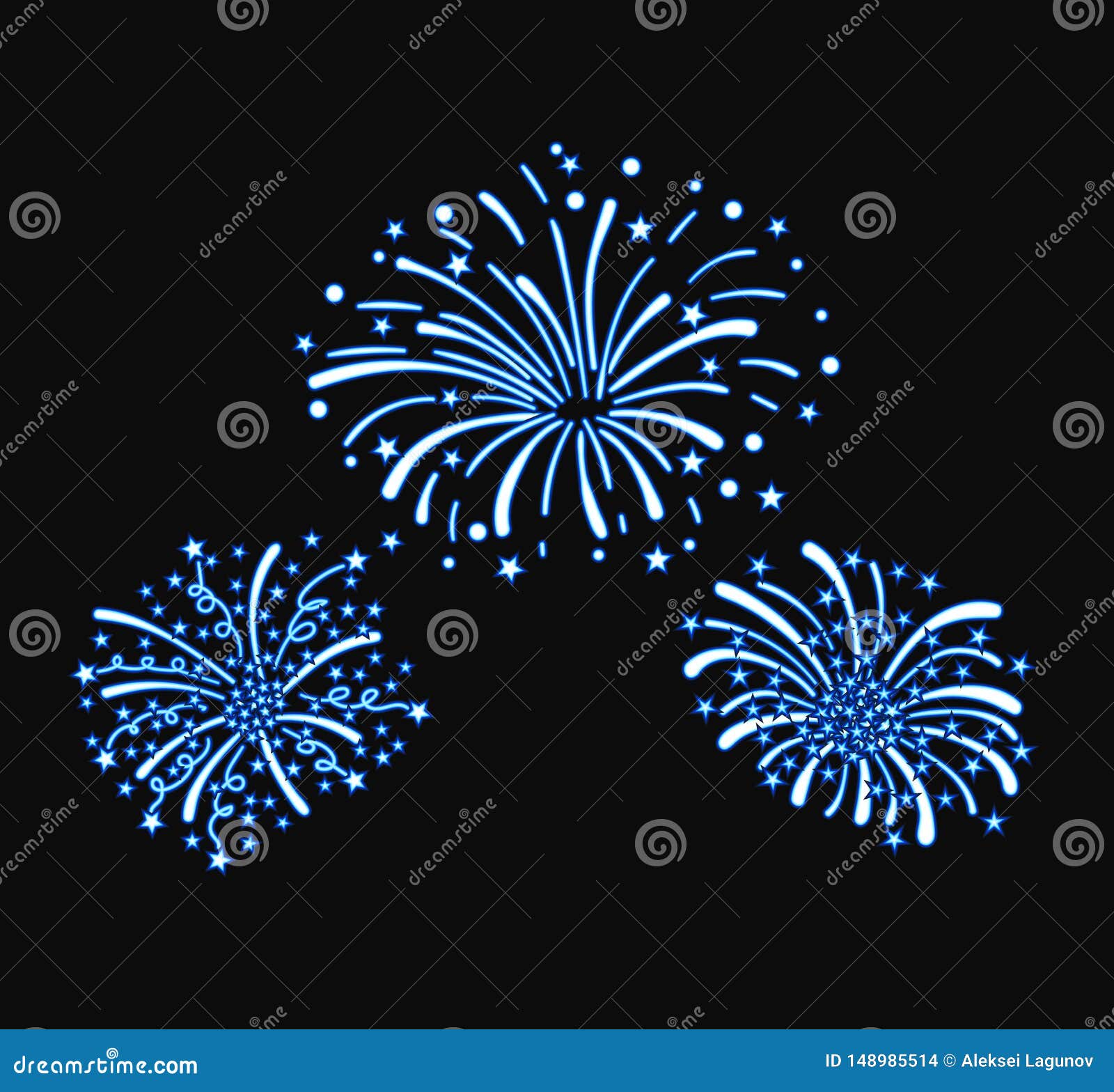 Vector Neon Fireworks Isolated on Black Background, Neon Sign, Festive ...