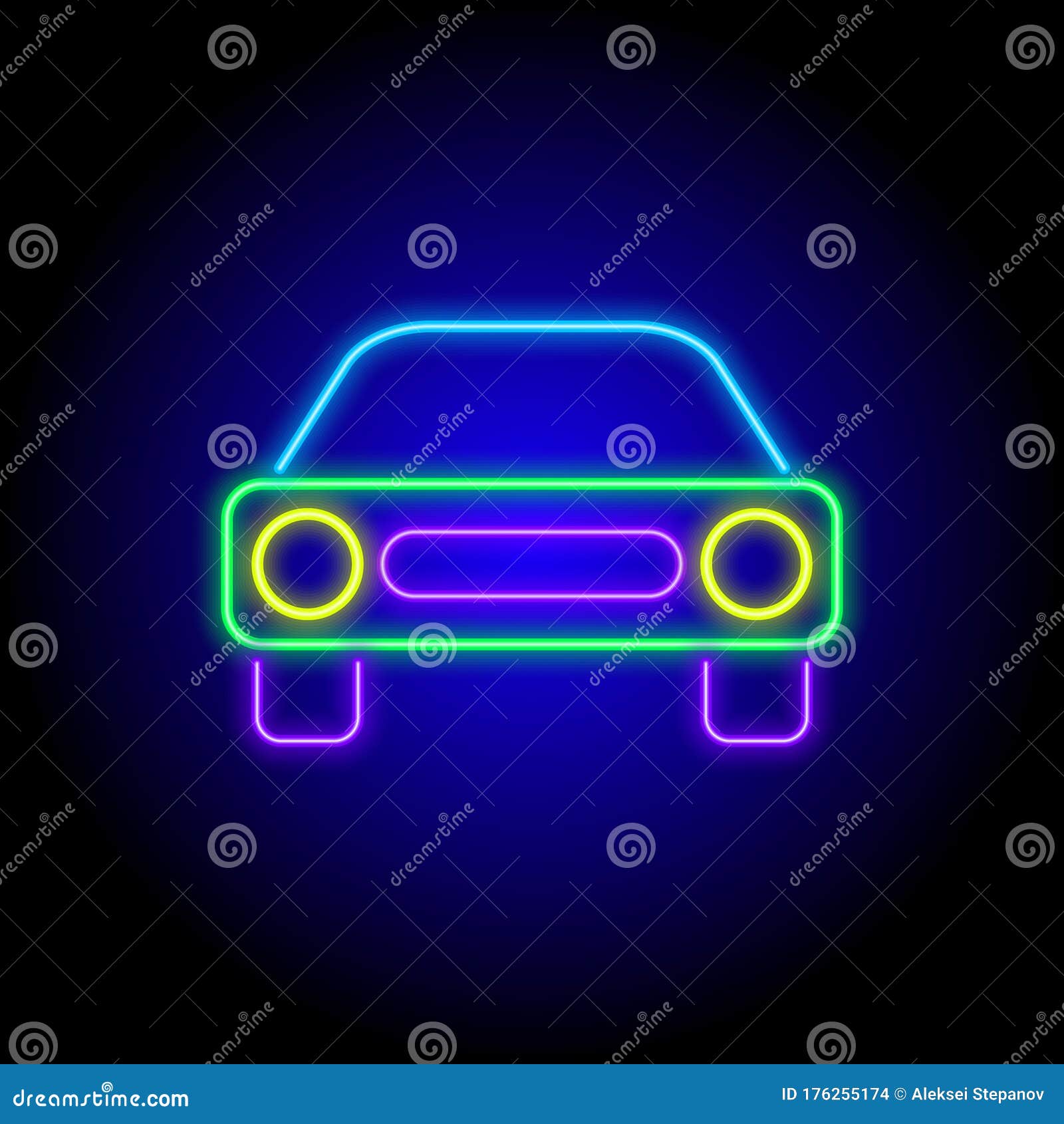 Vector Neon Flat Design Icon of Multicolor Car Symbol Stock ...