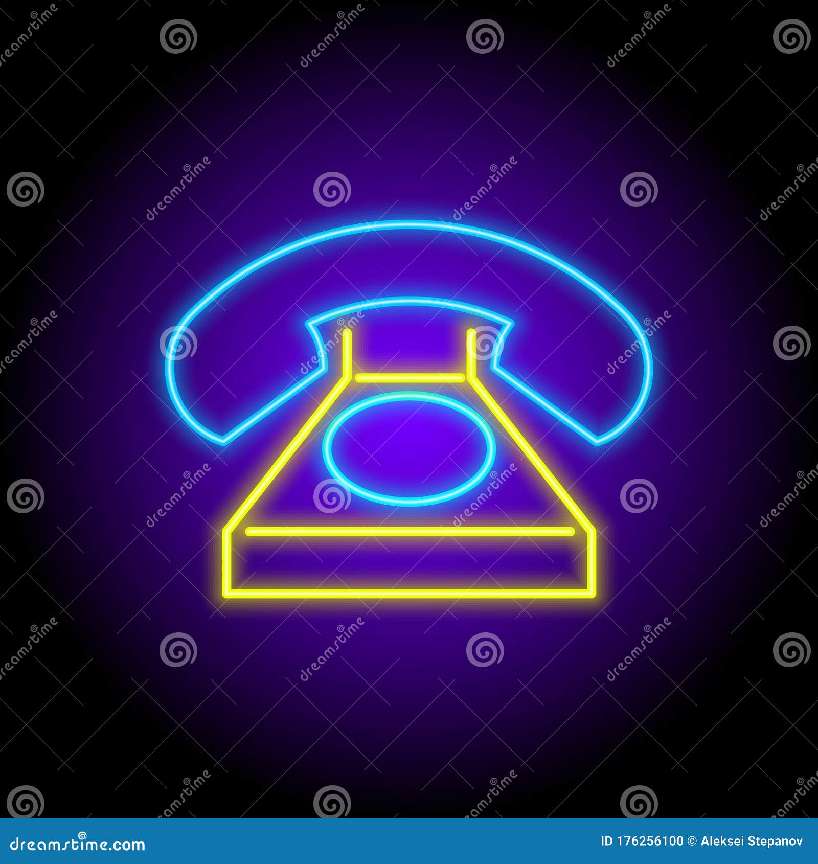 Vector Neon Flat Design Icon of Retro Communication Phone Symbol Stock ...