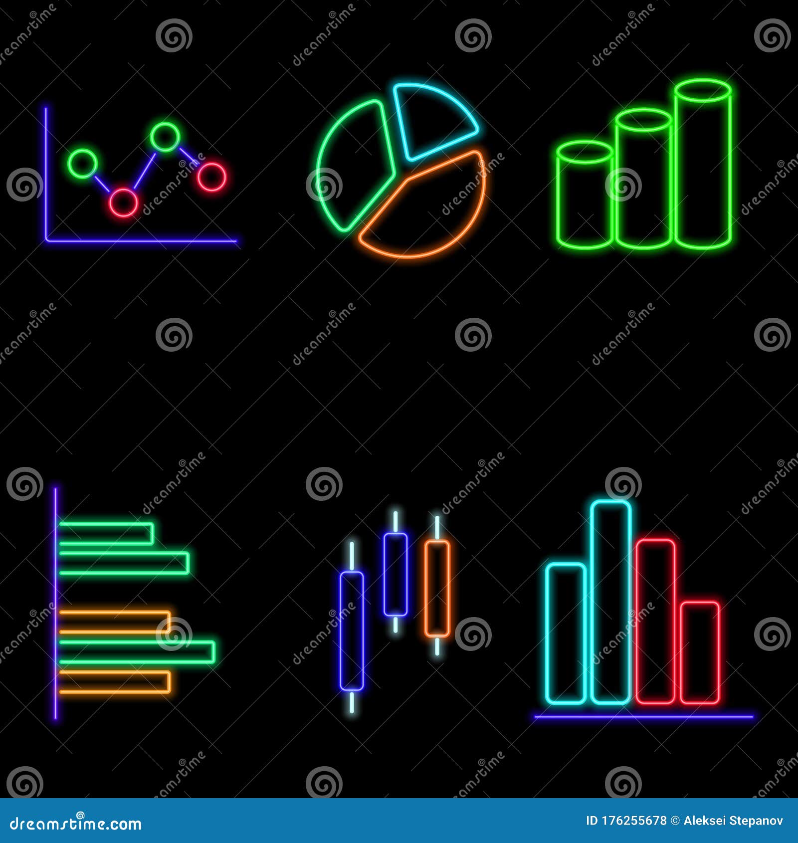 Vector Neon Flat Design Icon Set of Chart and Graph Line Symbol ...