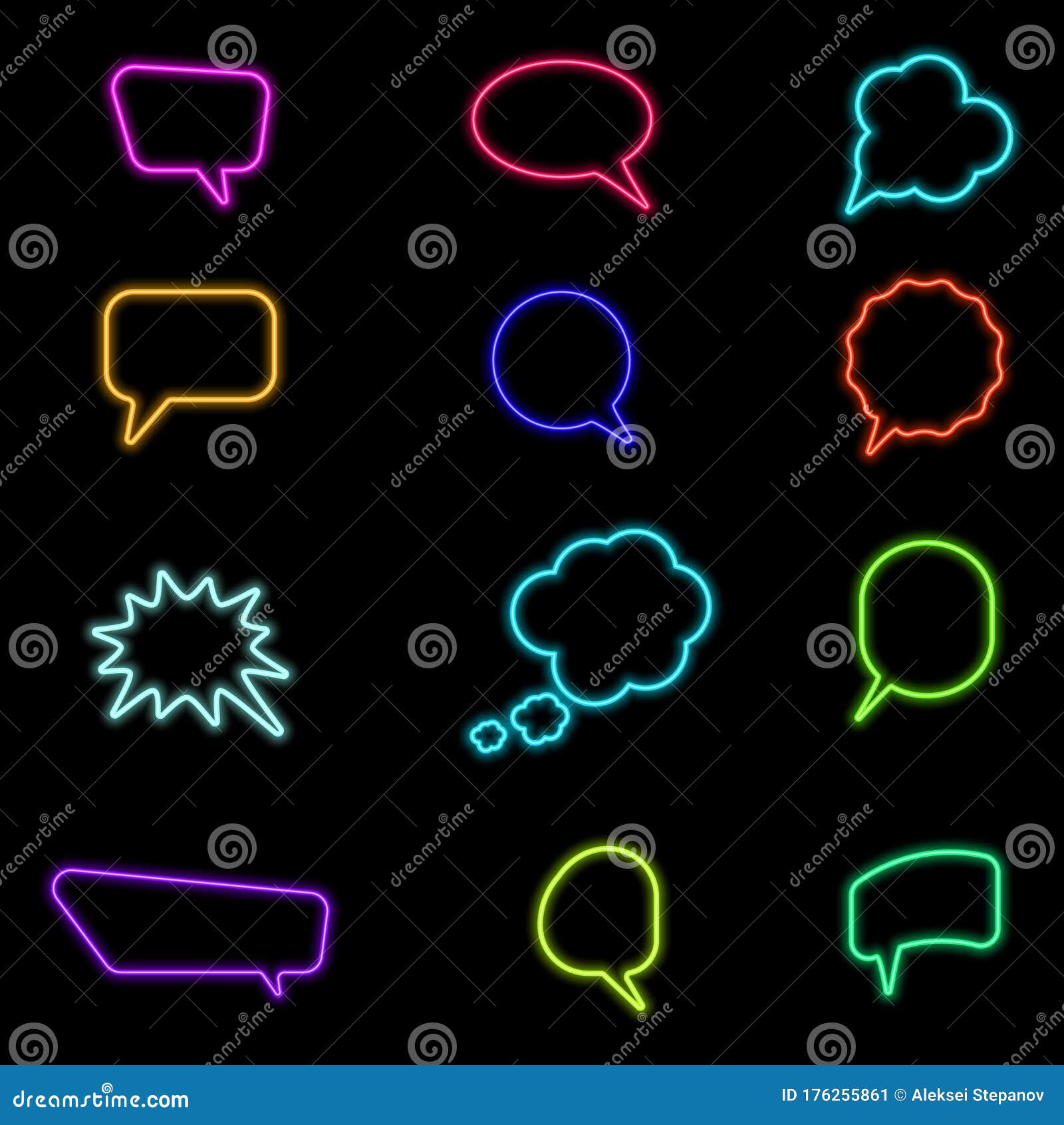 Vector Neon Flat Design Icon Set of Different Message Symbol Stock ...