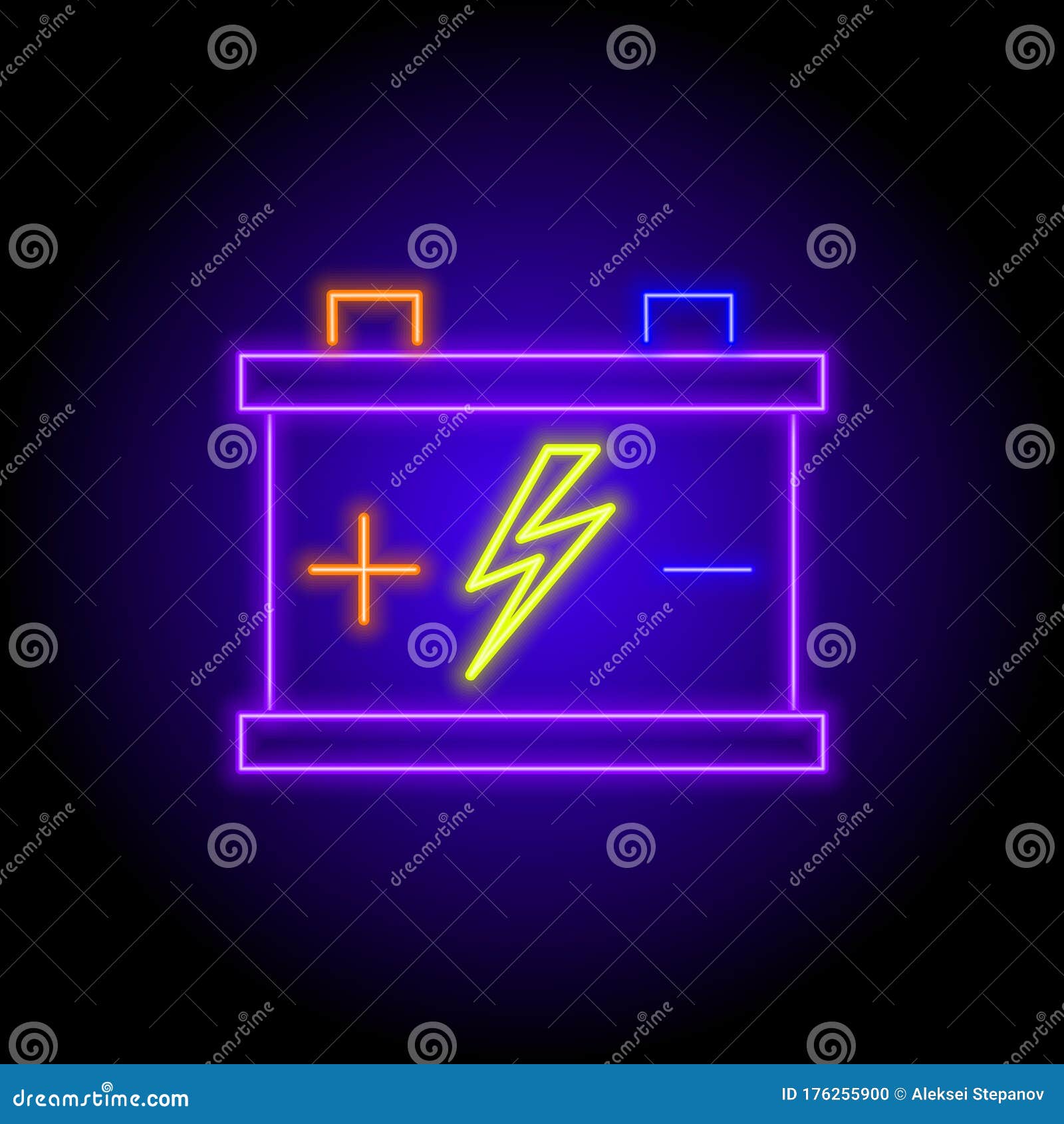 Vector Neon Flat Design Icon of Transportation Battery Glowing Symbol ...