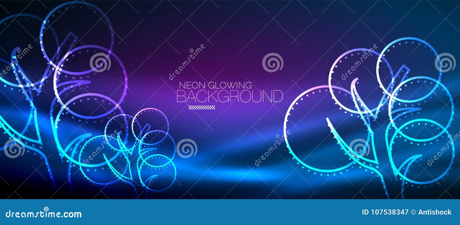 Vector Neon Glowing Tree Background Stock Vector - Illustration of flat ...