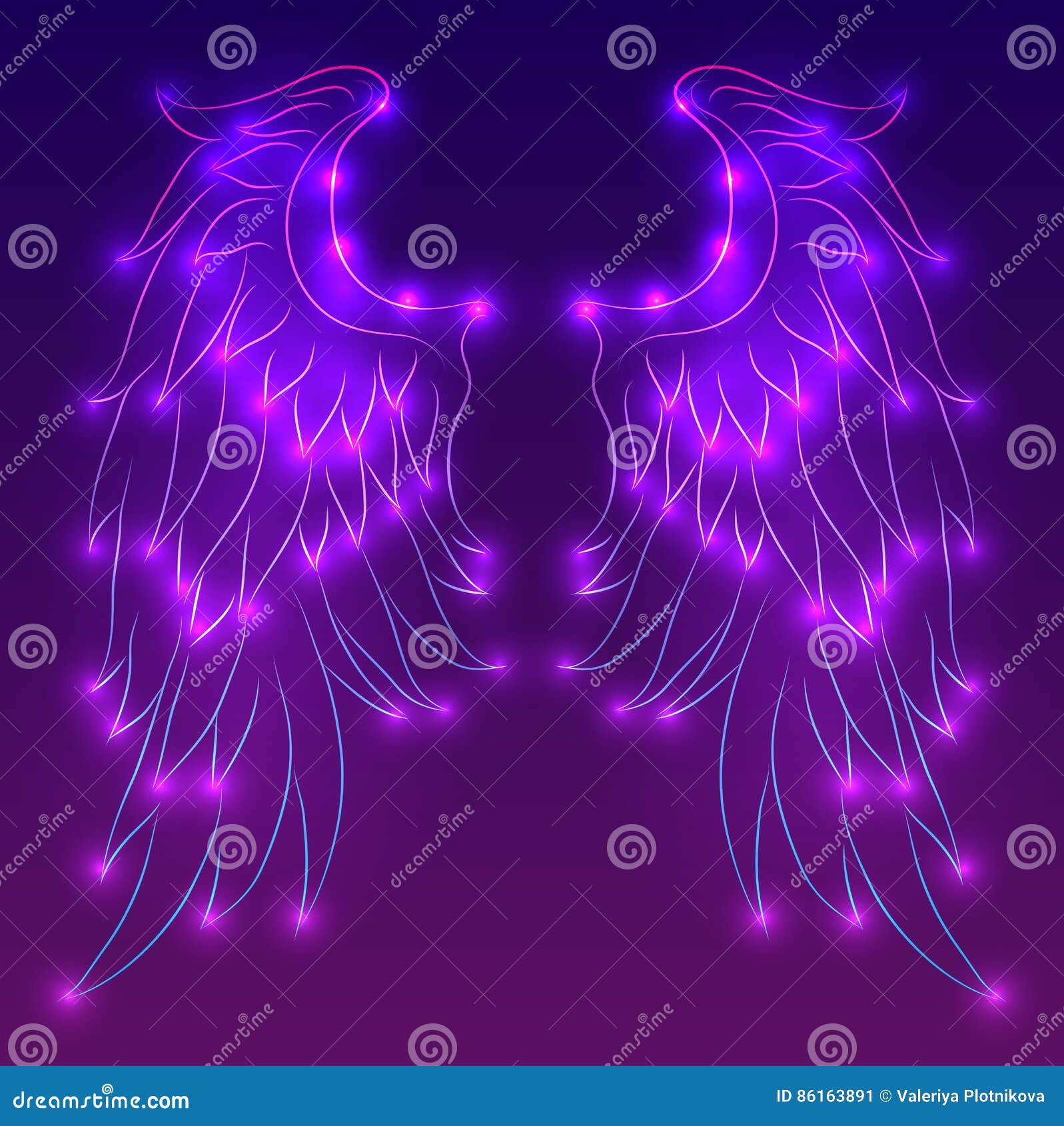 Vector Neon Illustration of Angel Wings with Sparks. Stock Vector ...