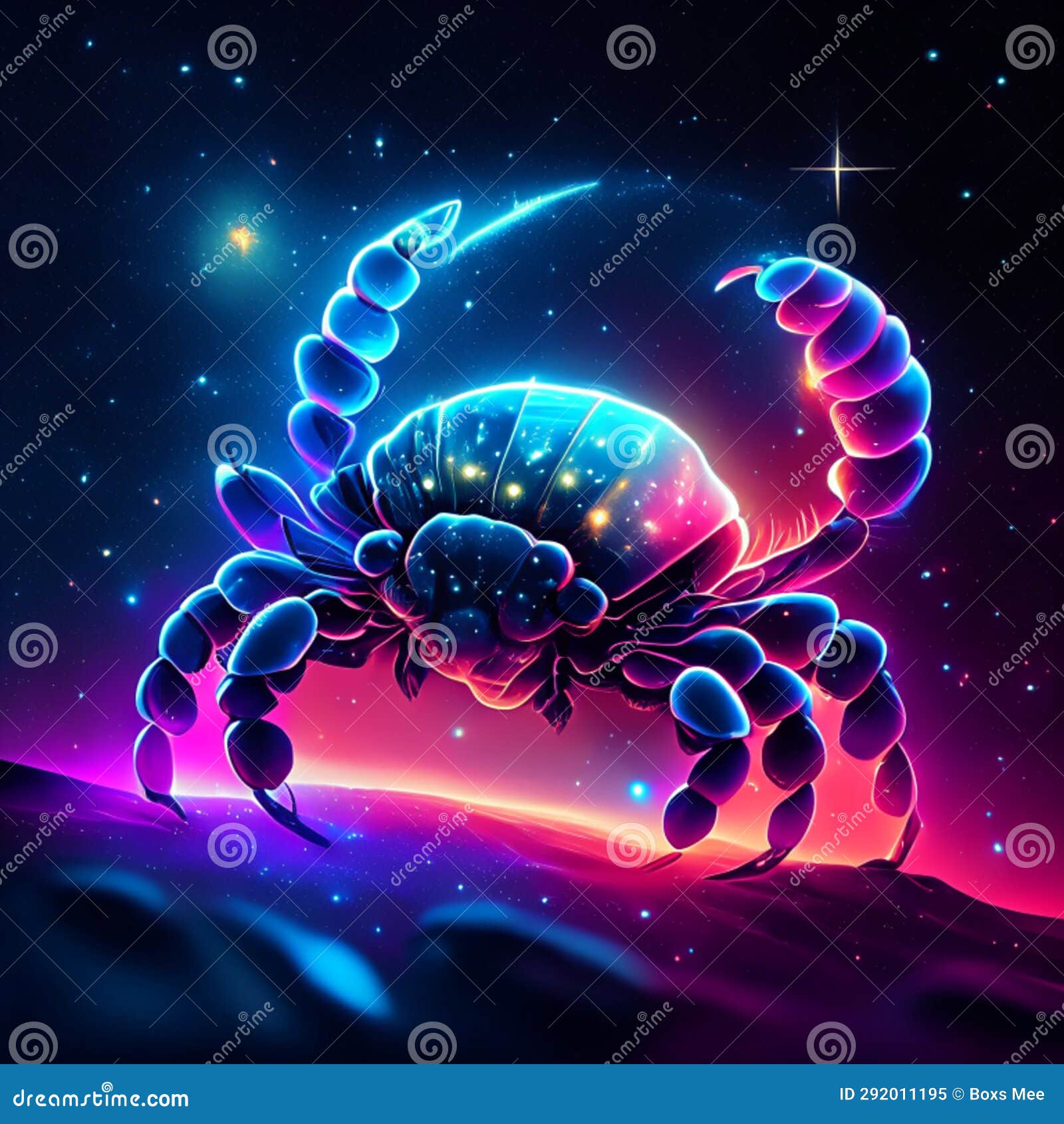 Vector Neon Illustration of a Scorpion on the Background of the Starry ...