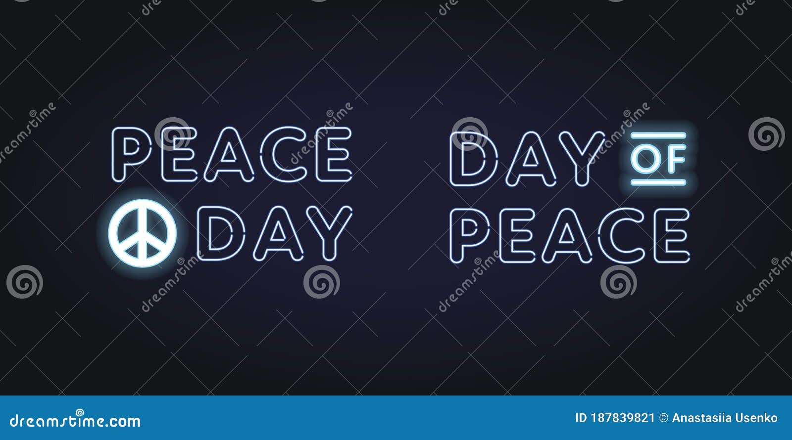 Vector Neon International Peace Day Banner Template. Set of Light Bulb ...