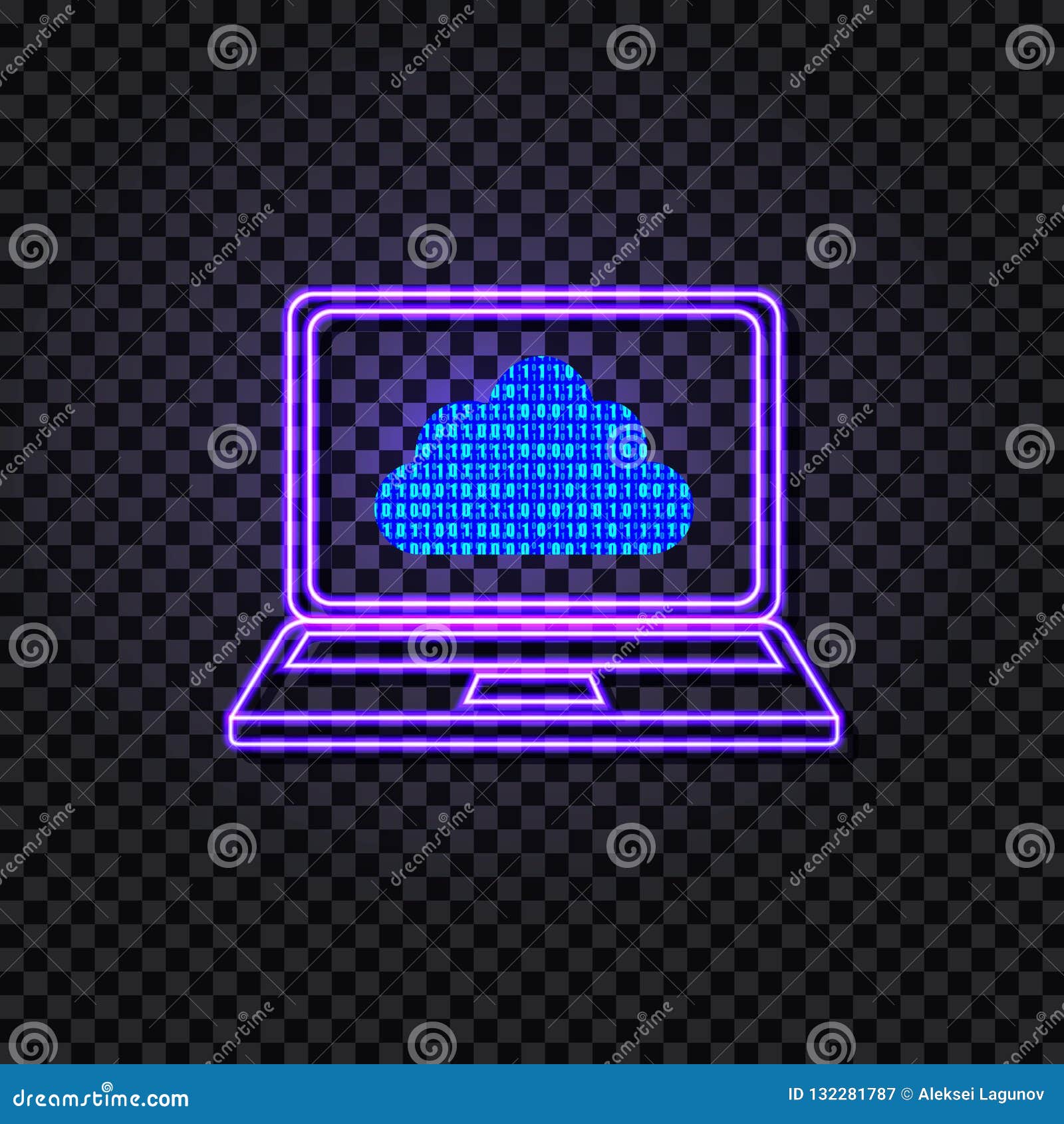Neon Laptop Icon On A Dark Background - Pink, Blue And Yellow. Set ...