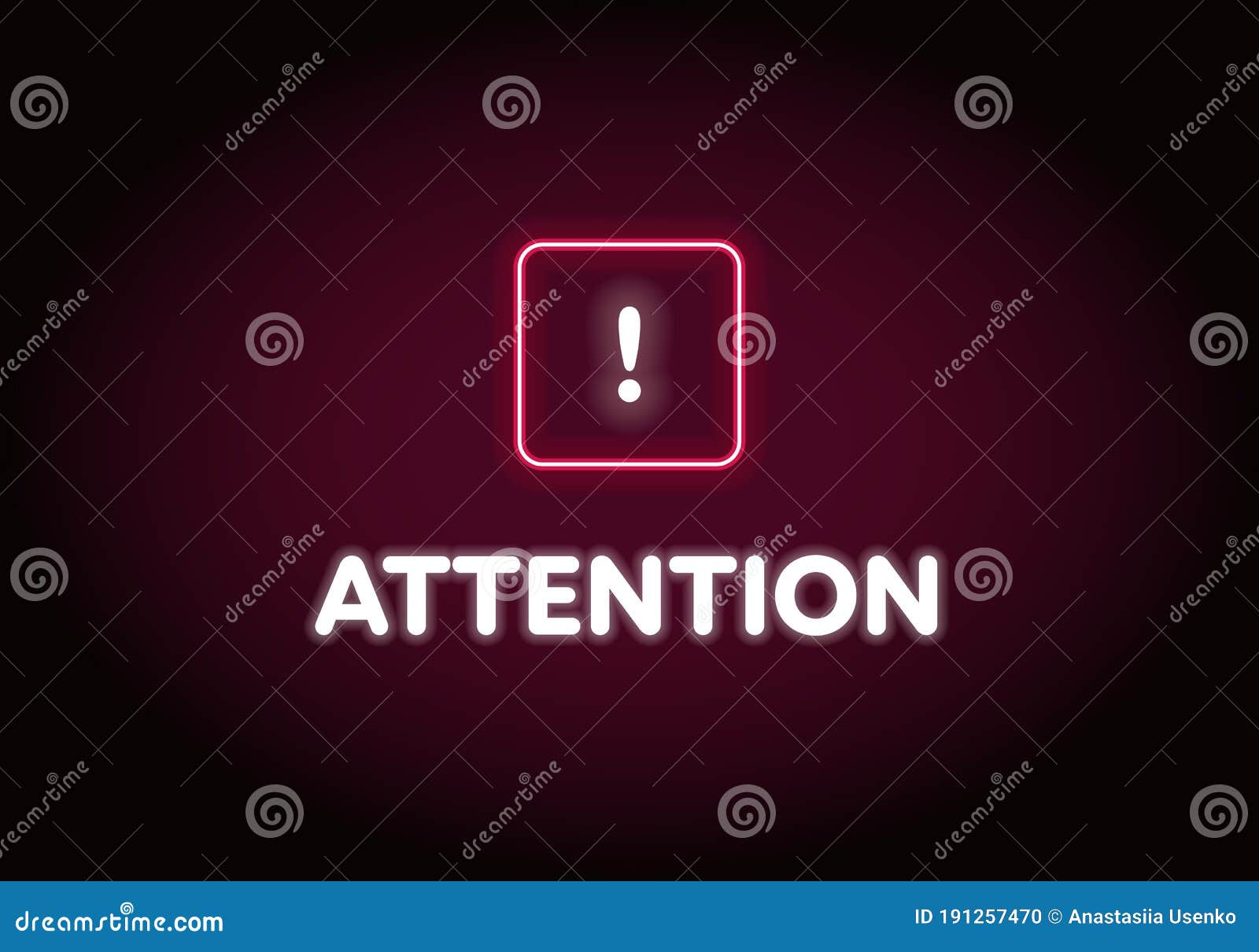 Vector Neon Light Attention Banner Template. Glowing Red Square with ...