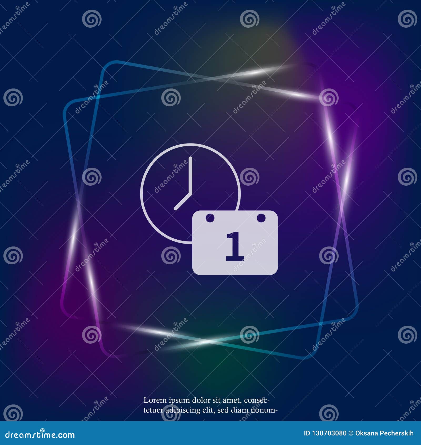 Vector Neon Light Clock Icon and Calendar. Time Management Icon Stock ...