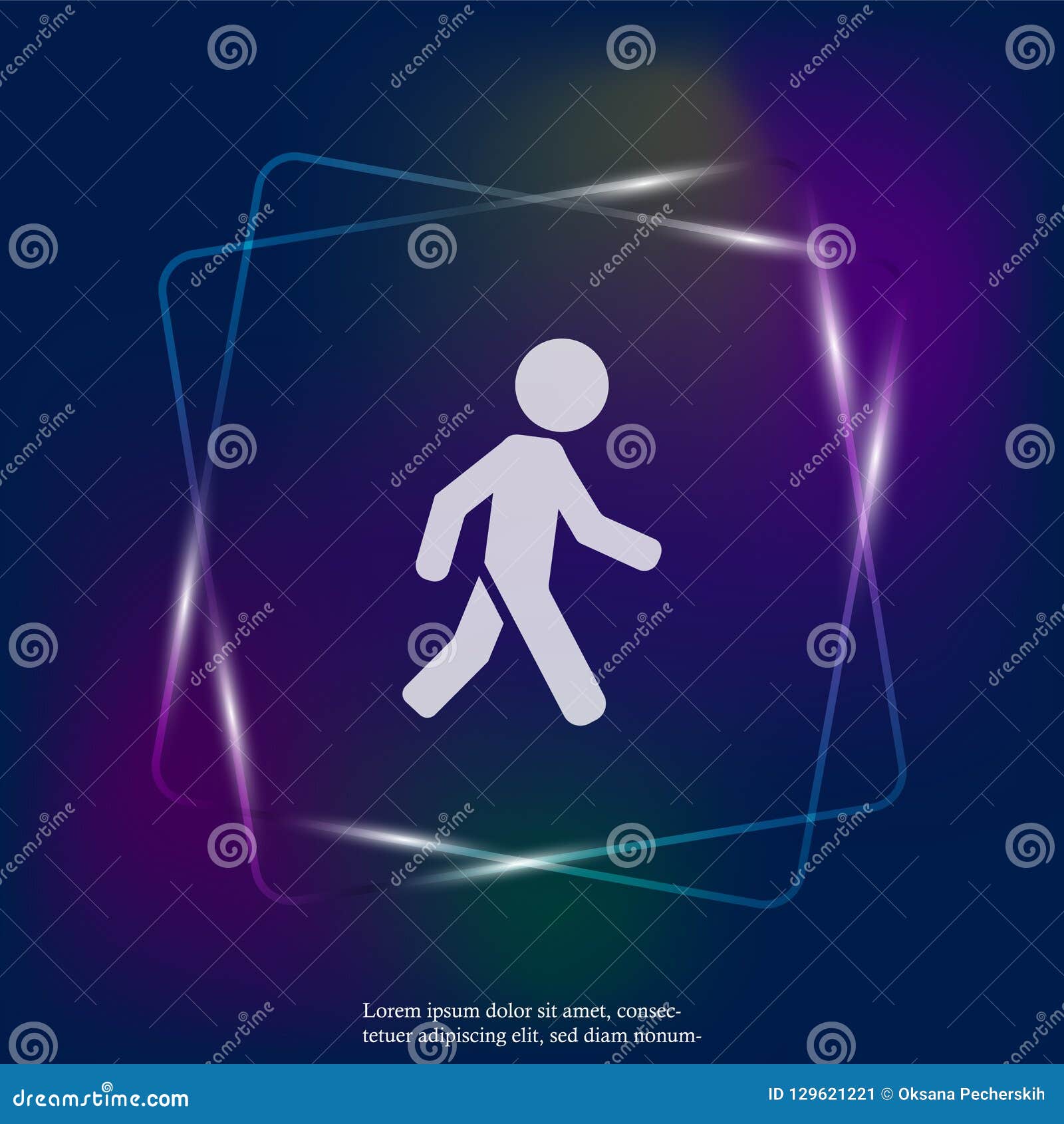 Vector Neon Light Icon of a Walking Pedestrian. Illustration of Stock ...