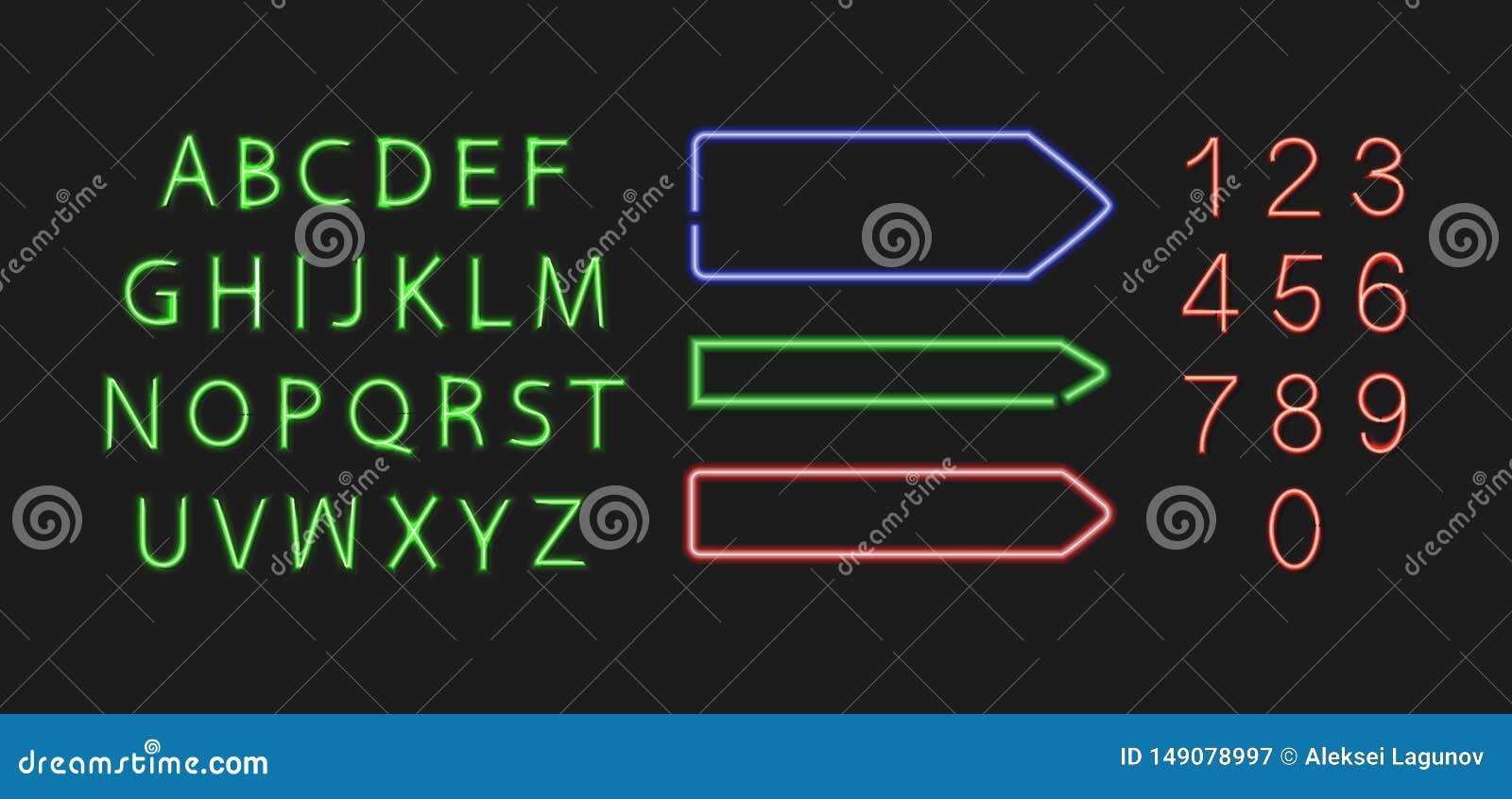 Vector Neon Pointers and Font, Colorful Design Elements, Blank Arrow ...