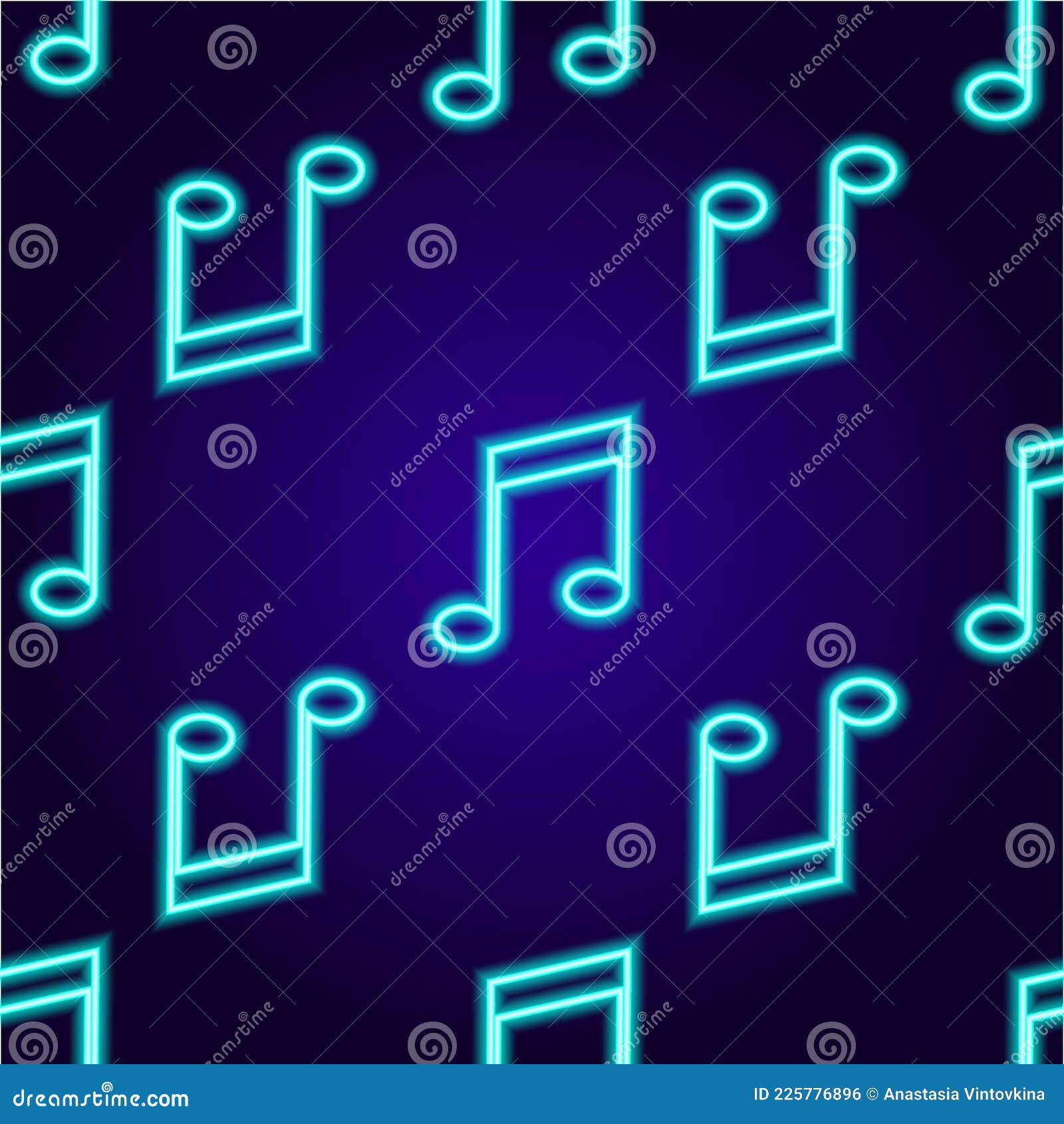 Vector Seamless Pattern of Neon Musical Tone, Blue Color on a Dark ...