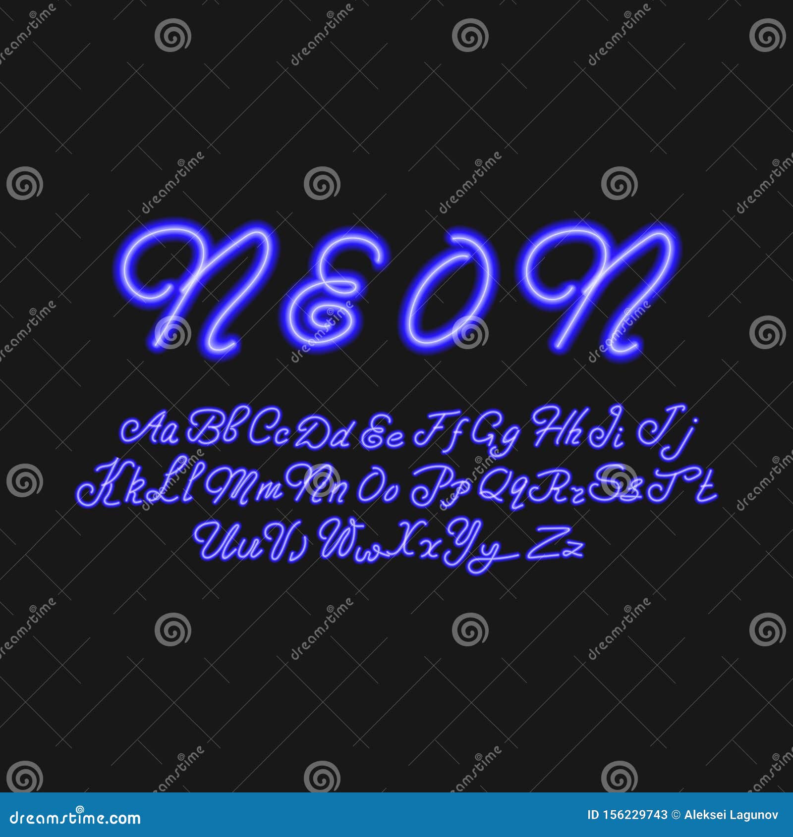 Vector Neon Type Set Isolated, Shining Script, Calligraphic Font ...