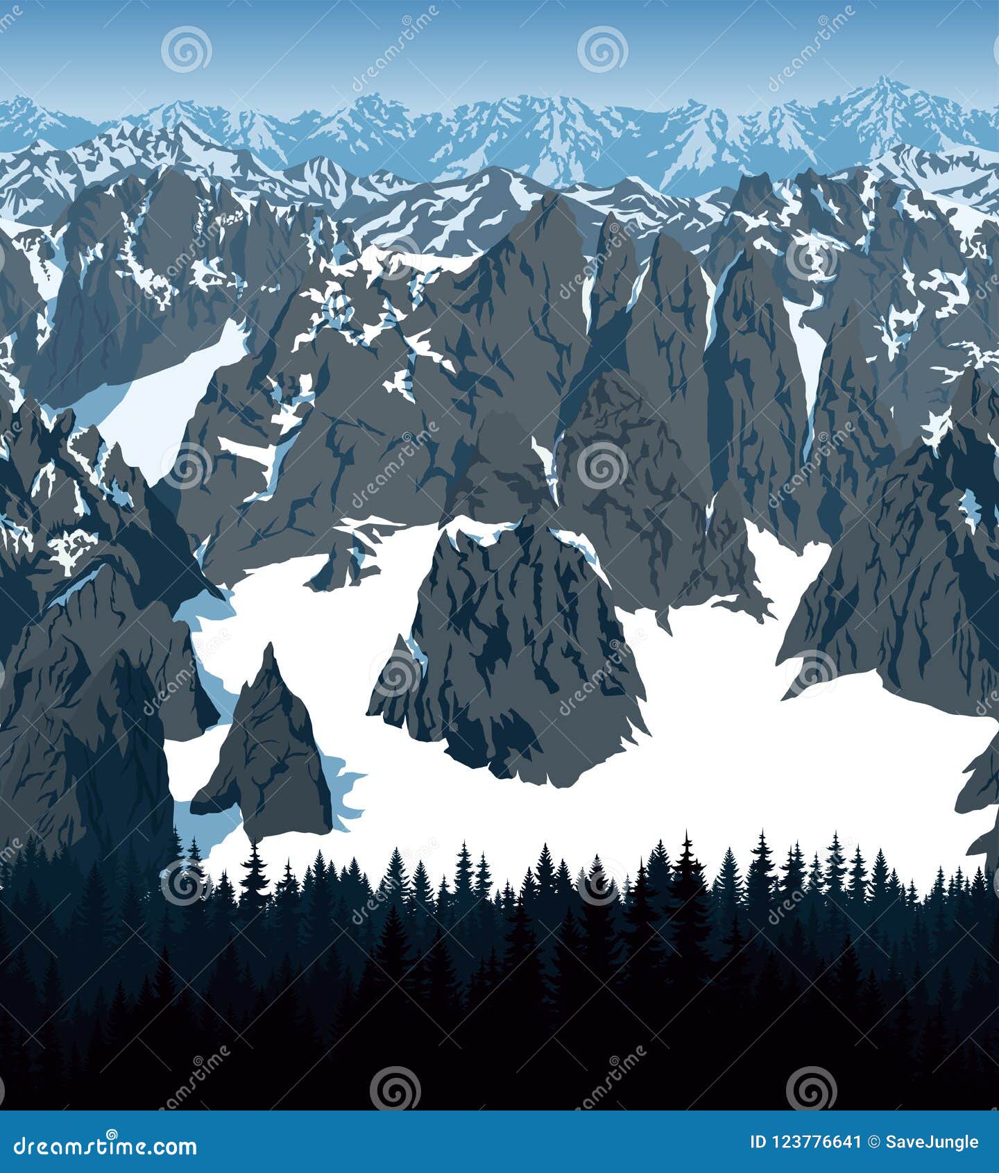Vector Nepal Mountains Forest Background Texture Seamless Pattern Stock ...