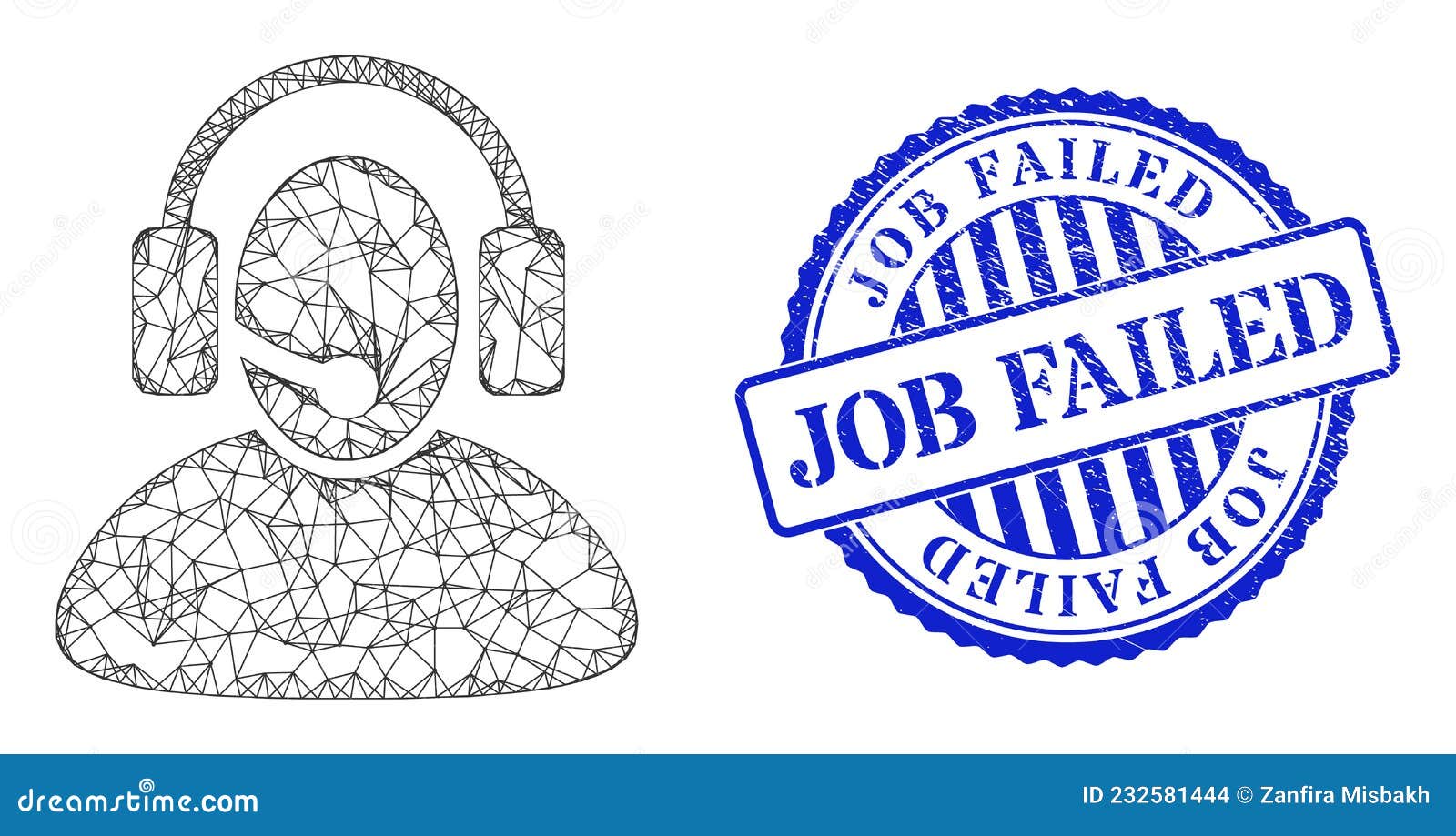 Grunge Job Failed Stamp Seal and Net Call Center Operator Web Mesh ...