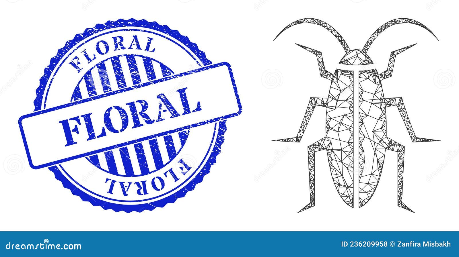 Scratched Floral Badge and Hatched Cockroach Mesh Stock Vector ...