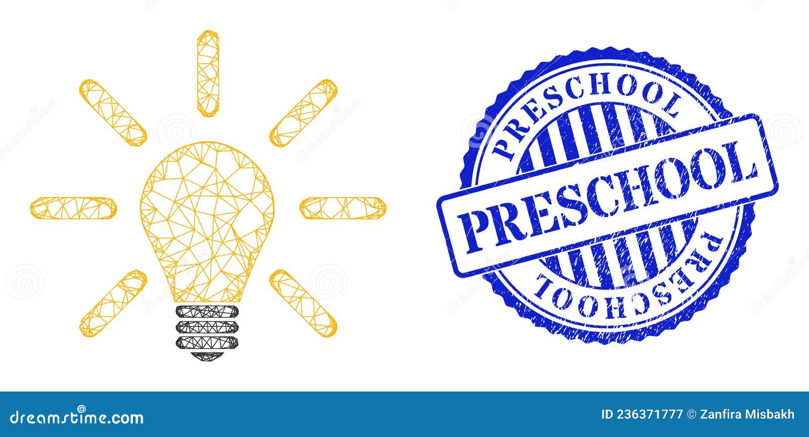 Scratched Preschool Badge and Network Light Bulb Mesh Stock Vector ...