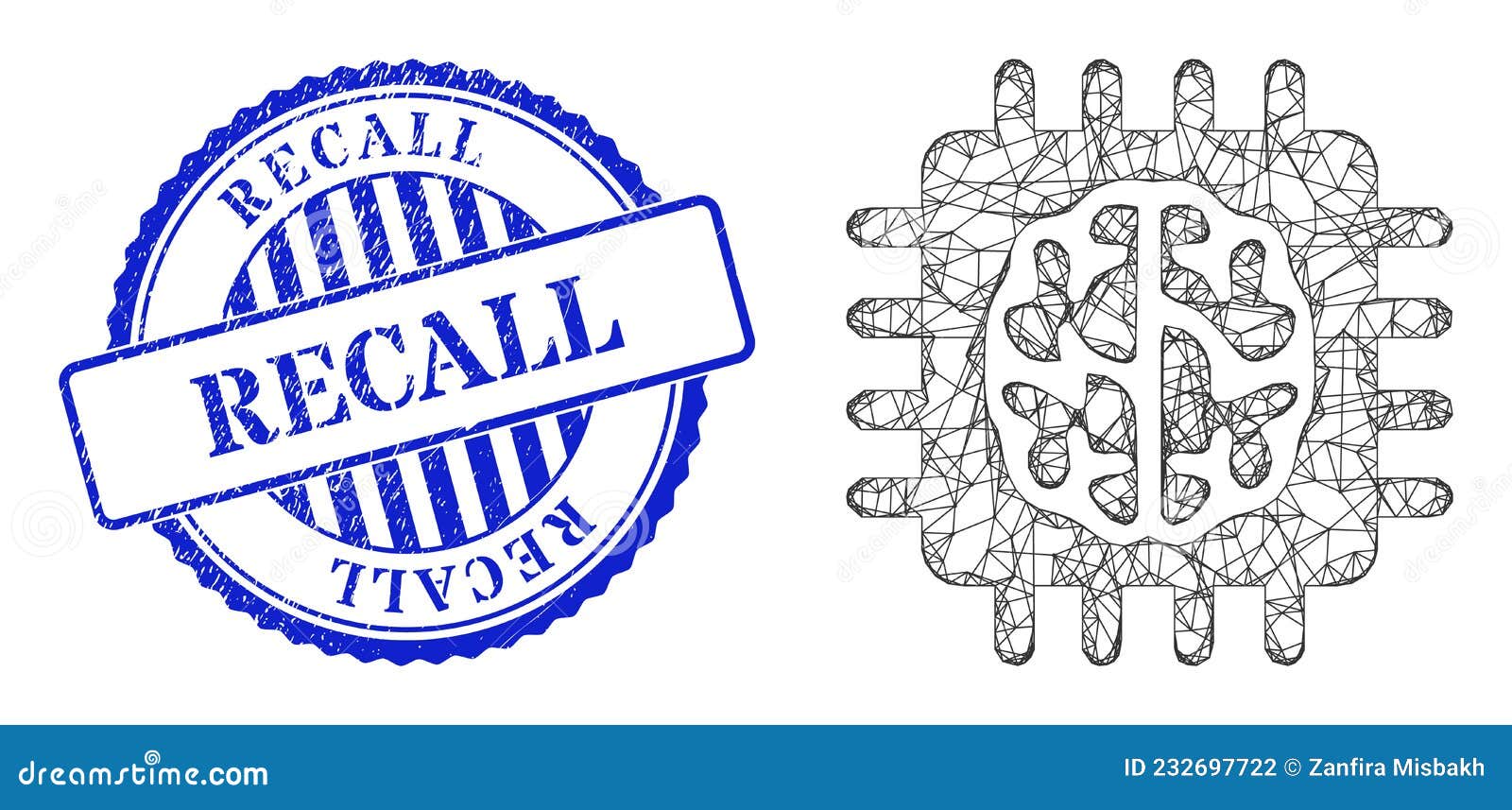 Rubber Recall Badge and Hatched Brain Chip Web Mesh Stock Vector ...