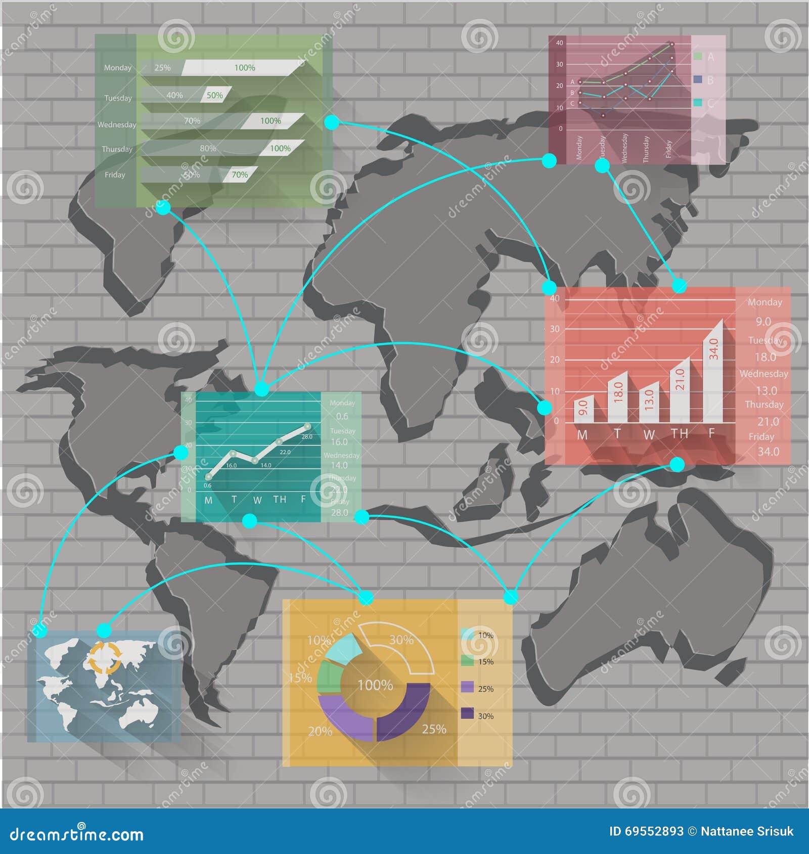 Vector Network Business with Graph and Map World Stock Vector ...
