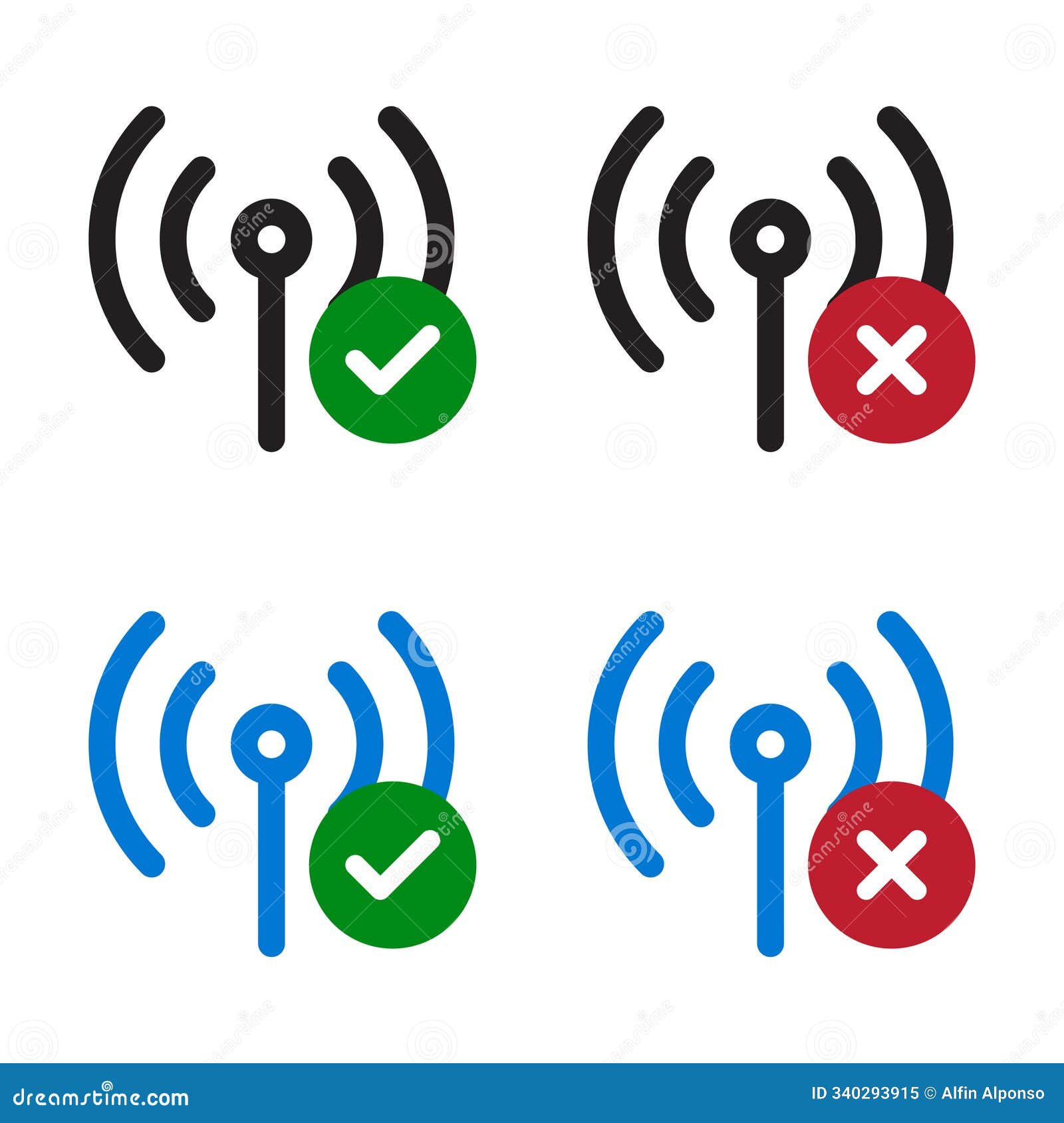 Vector Network with Check Marks and Crosses Icons Stock Illustration ...