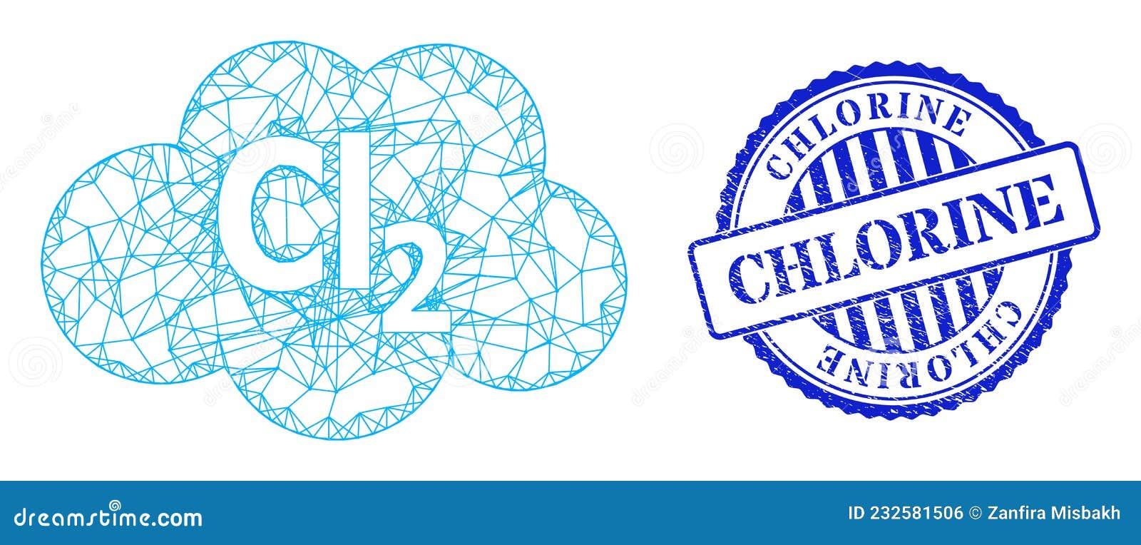 Distress Chlorine Badge and Network Chlorine Cloud Mesh Stock Vector ...